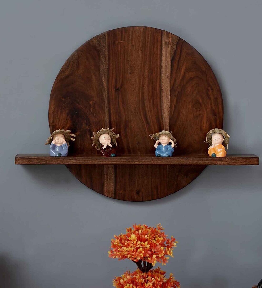Buy Provincial Teak Sheesham Wood Pooja Shelf With (Set of 4) Monks at ...