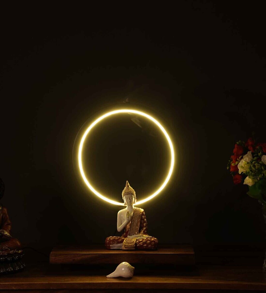 Buy Provincial Teak Wood Metal LED Pooja Shelf With Buddha Idol at 12% ...