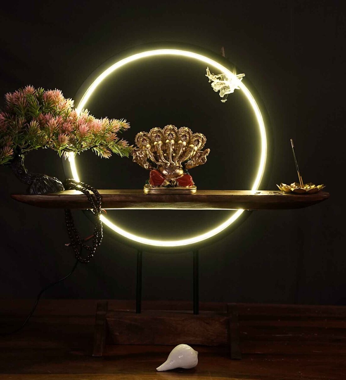 Buy Provincial Teak Wood & Metal LED Pooja Shelve With Ganesh Idol ...