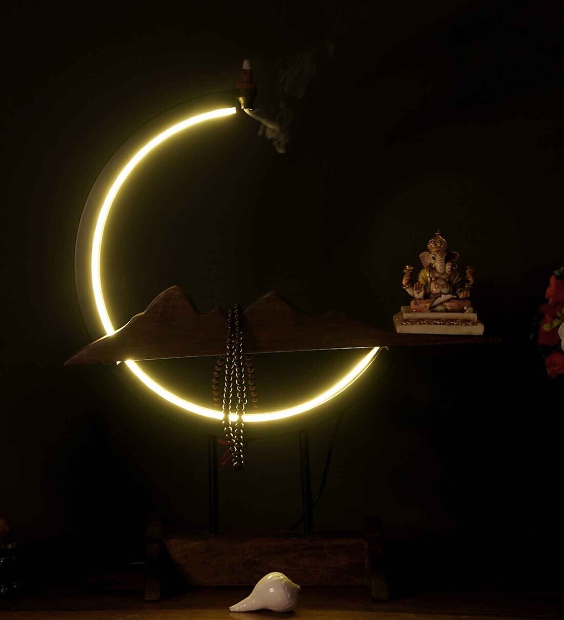 Buy Provincial Teak Wood Metal LED Pooja Shelf With Ganesh Idol at 11% ...