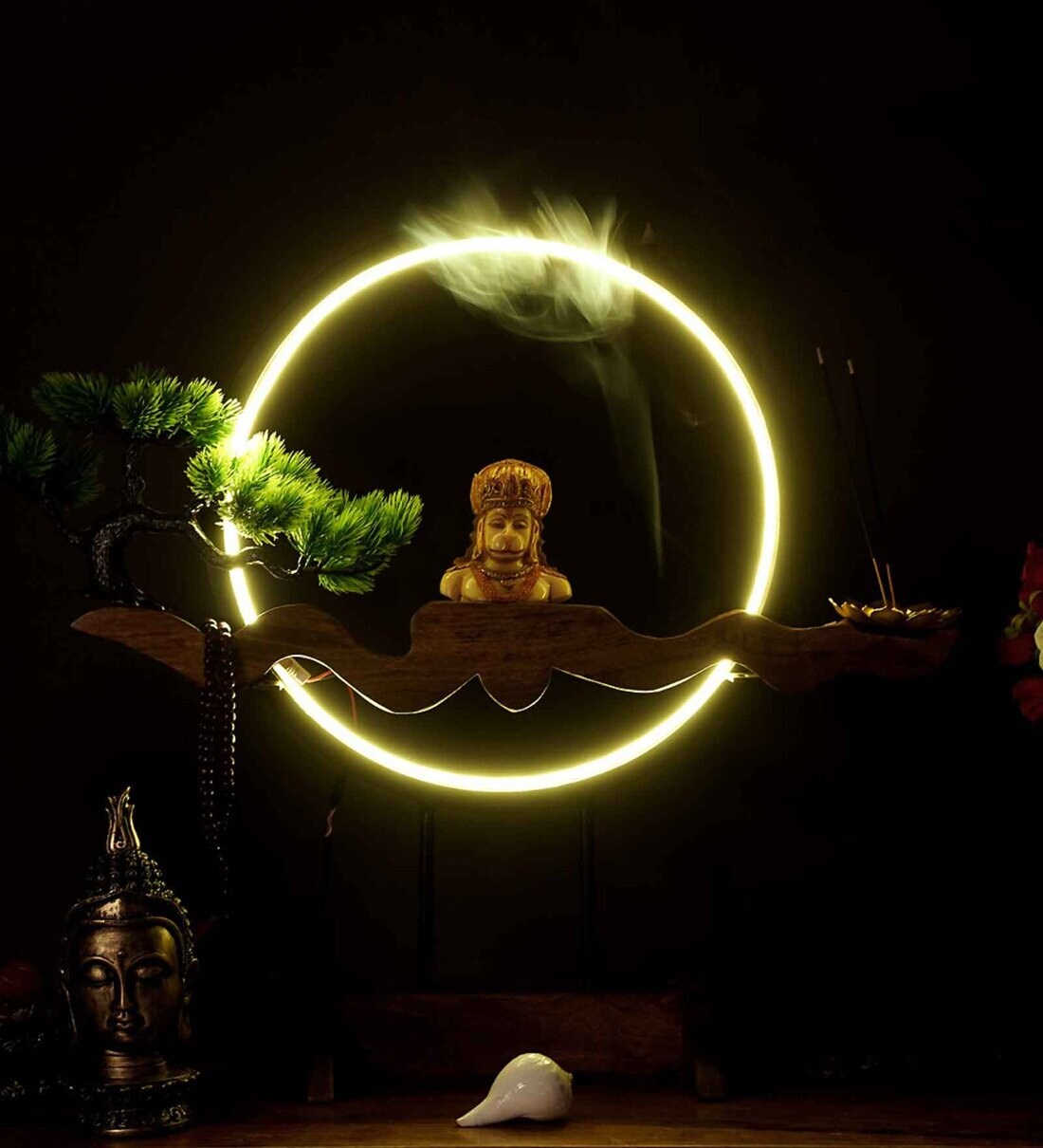 Buy Provincial Teak Wood Metal LED Pooja Shelf With Hanuman Idol at 11% ...