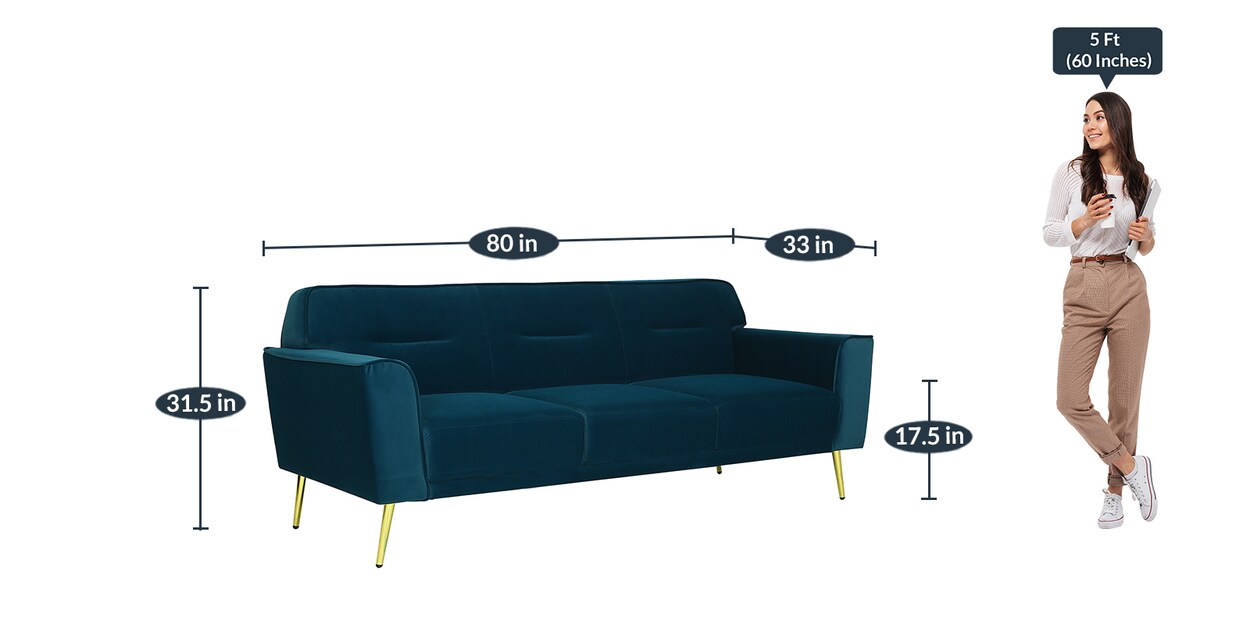 Buy Preston Velvet 3 Seater Sofa in Teal Blue Colour by Vittoria Online ...