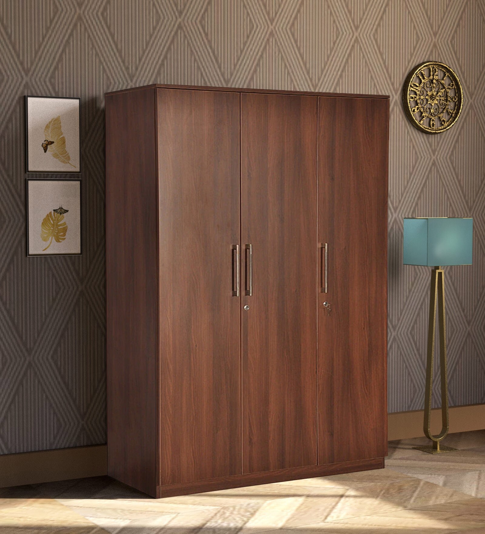 Buy Premium 3 Door Wardrobe in Walnut Finish With Hettich & Hafele ...