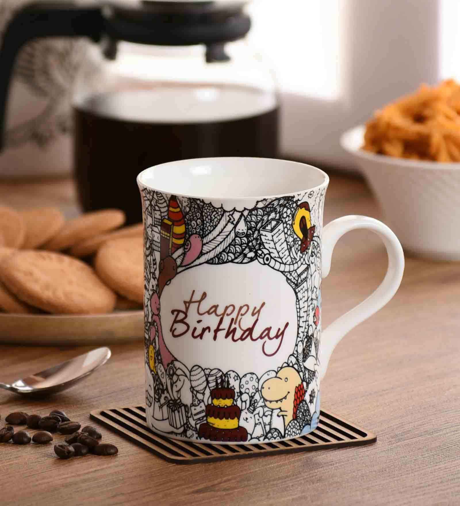Buy Happy Birthday 320ml Multicolour Ceramic (Set of 2) Coffee Mug at 17% OFF by Clay Craft ...