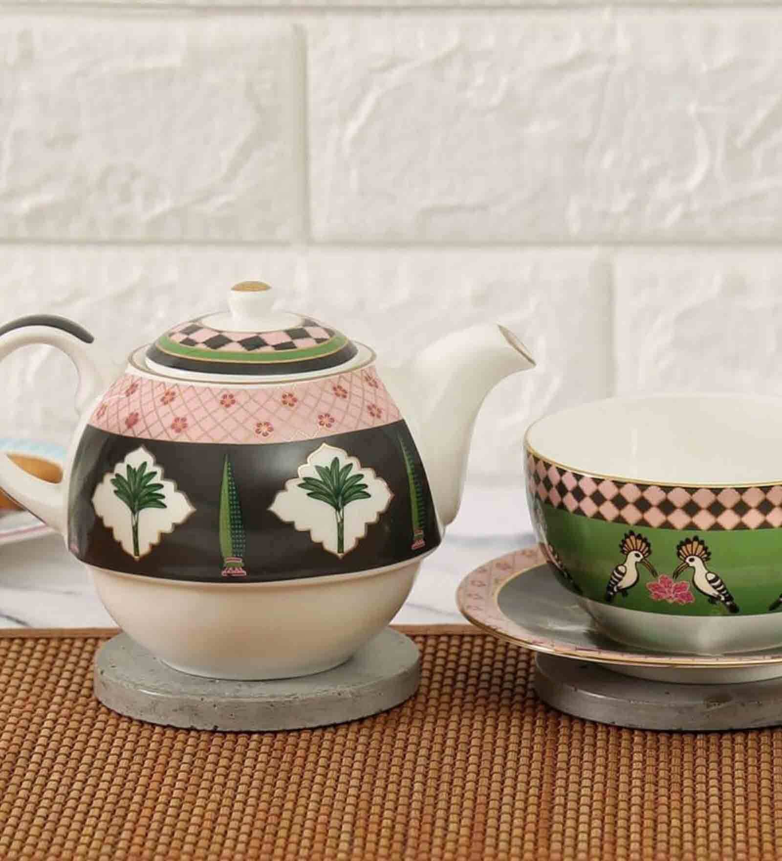 Buy Premium Tropical White & Green Ceramic (Set of 3) Teaware Set at 31 ...