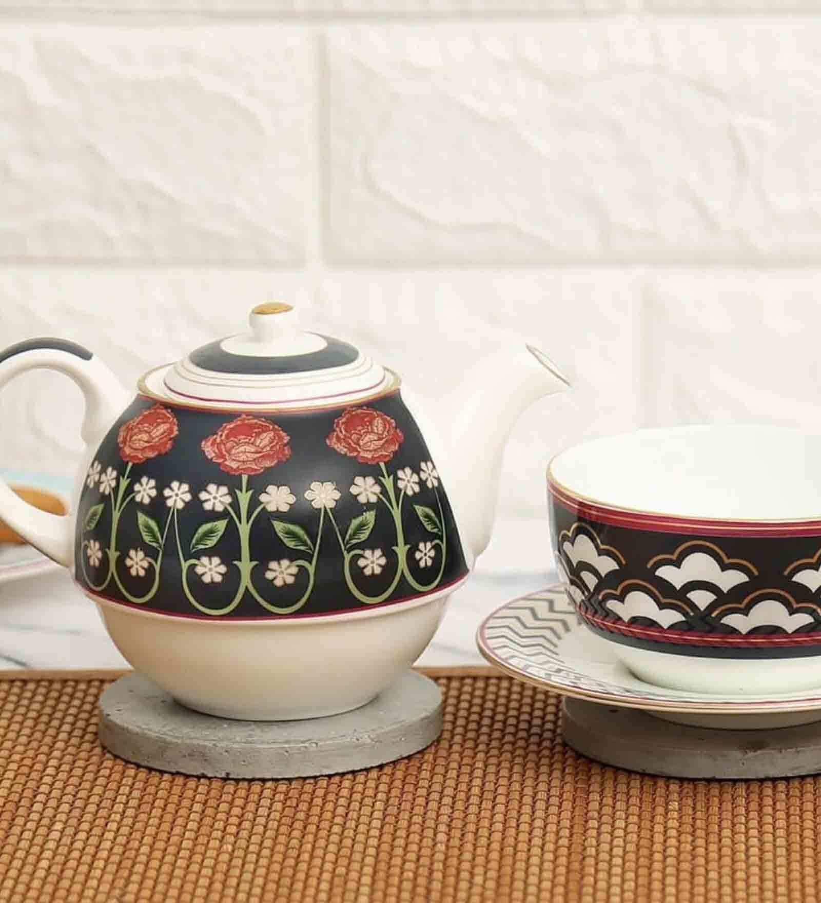 Buy Premium Floral Multicolour Ceramic (Set of 3) Teaware Set at 36% ...