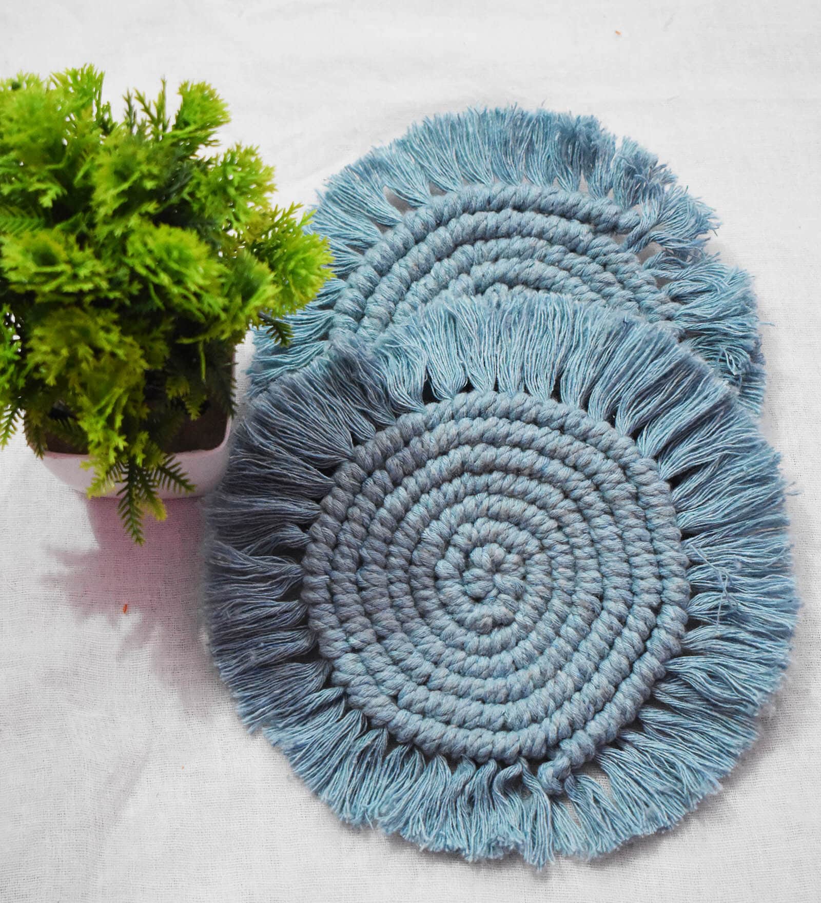 Buy Premium Handmade Light Blue Macrame (Set of 2) Table Coaster at 30% ...