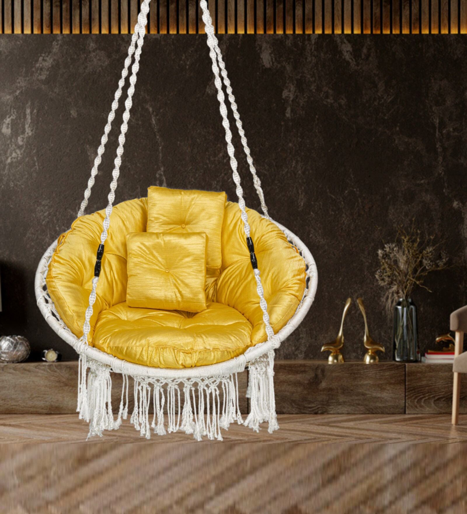 Buy Premium Single Seater Round Shape Swing Chair With Cushion In Lemon ...