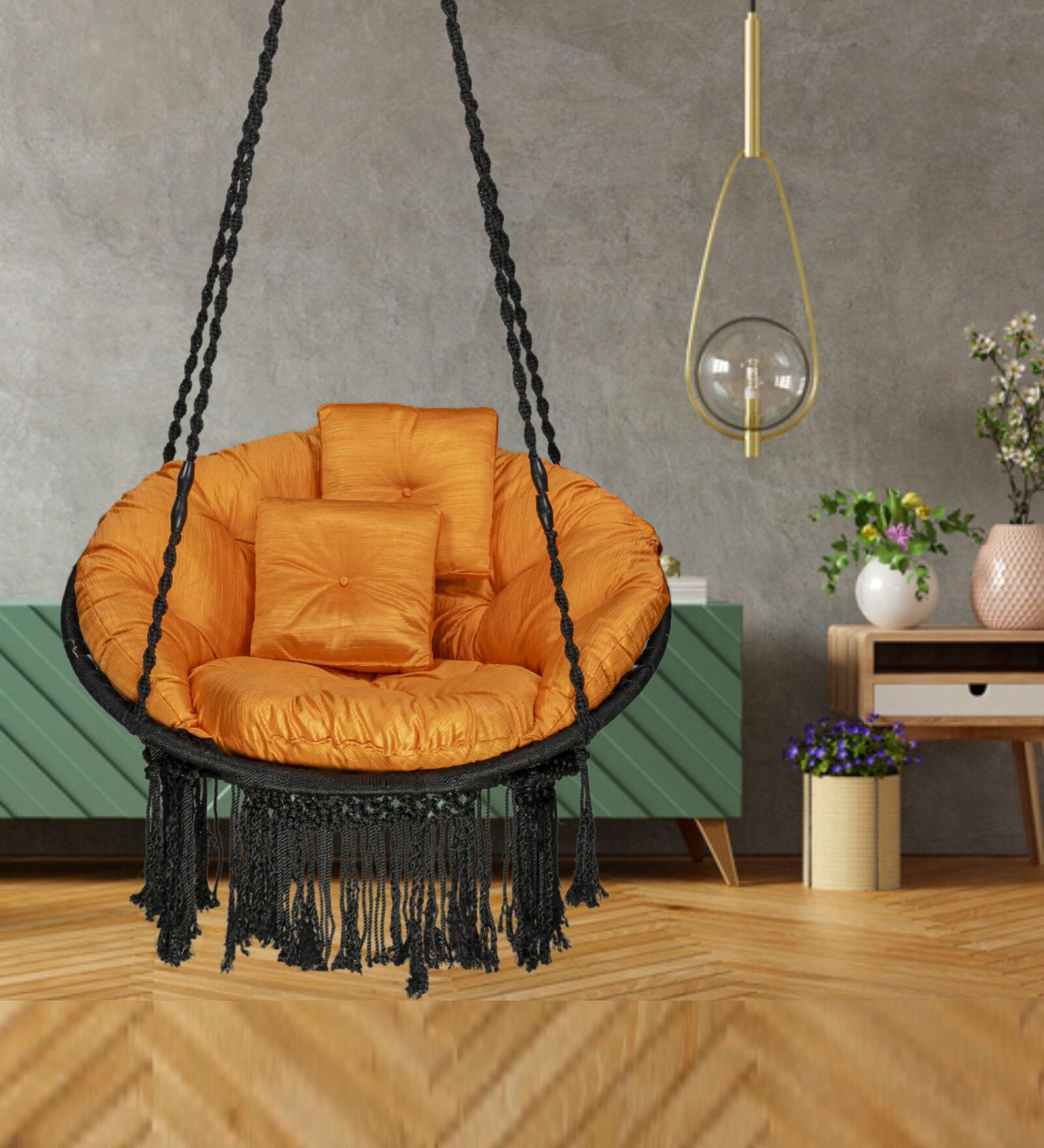 Buy Premium Single Seater Swing Chair With Cushion In Orange Colour By ...