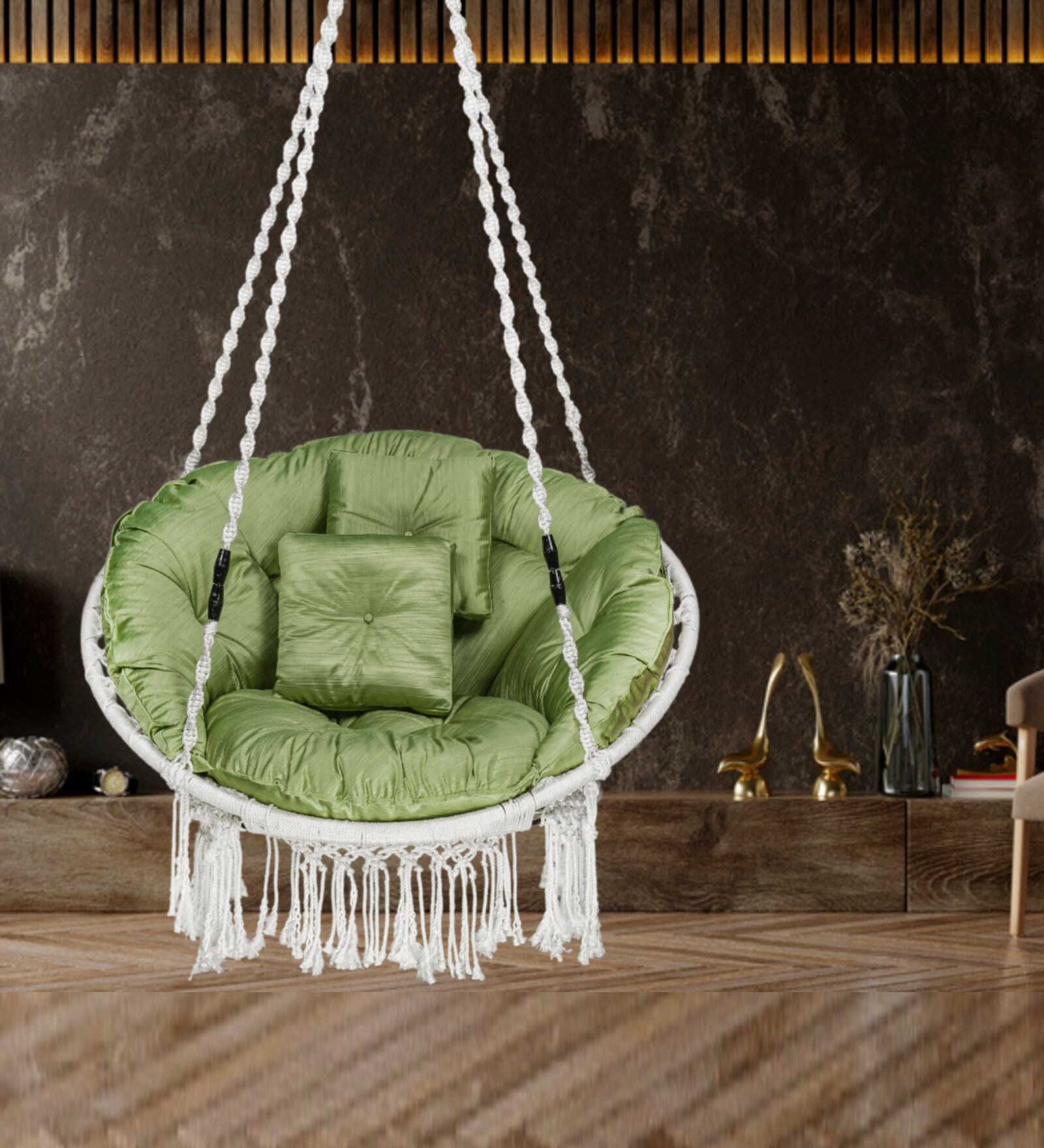 Buy Premium Single Seater Swing Chair With Cushion In Green Colour By ...