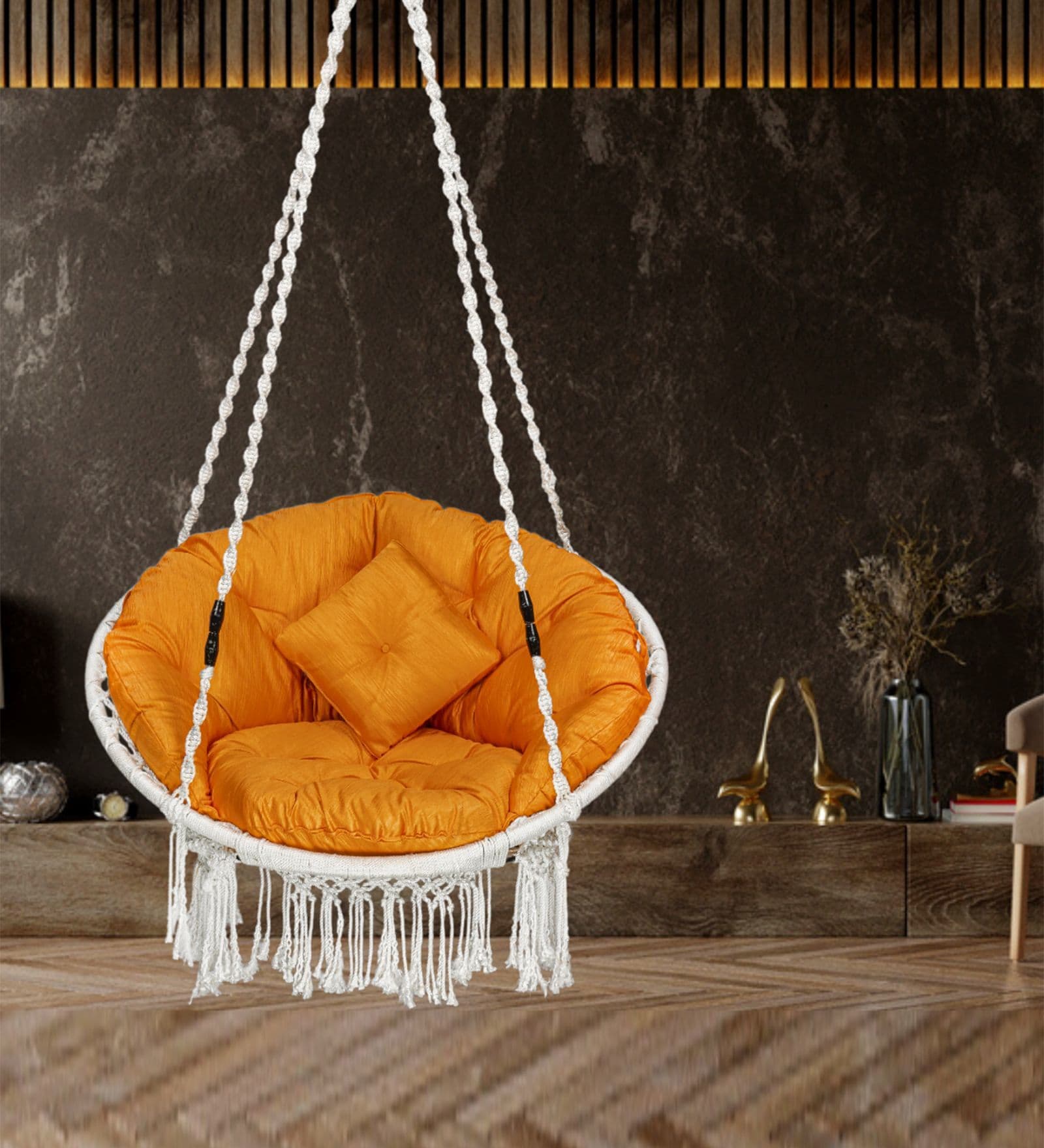 Buy Premium Single Seater Swing Chair With Cushion In Orange Colour By ...