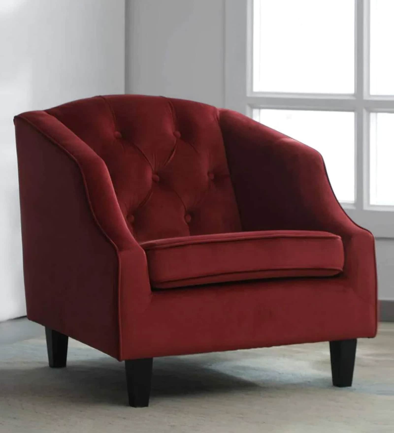 Buy Prescot Velvet Full Back Lounge Chair In Maroon Colour at 19% OFF ...
