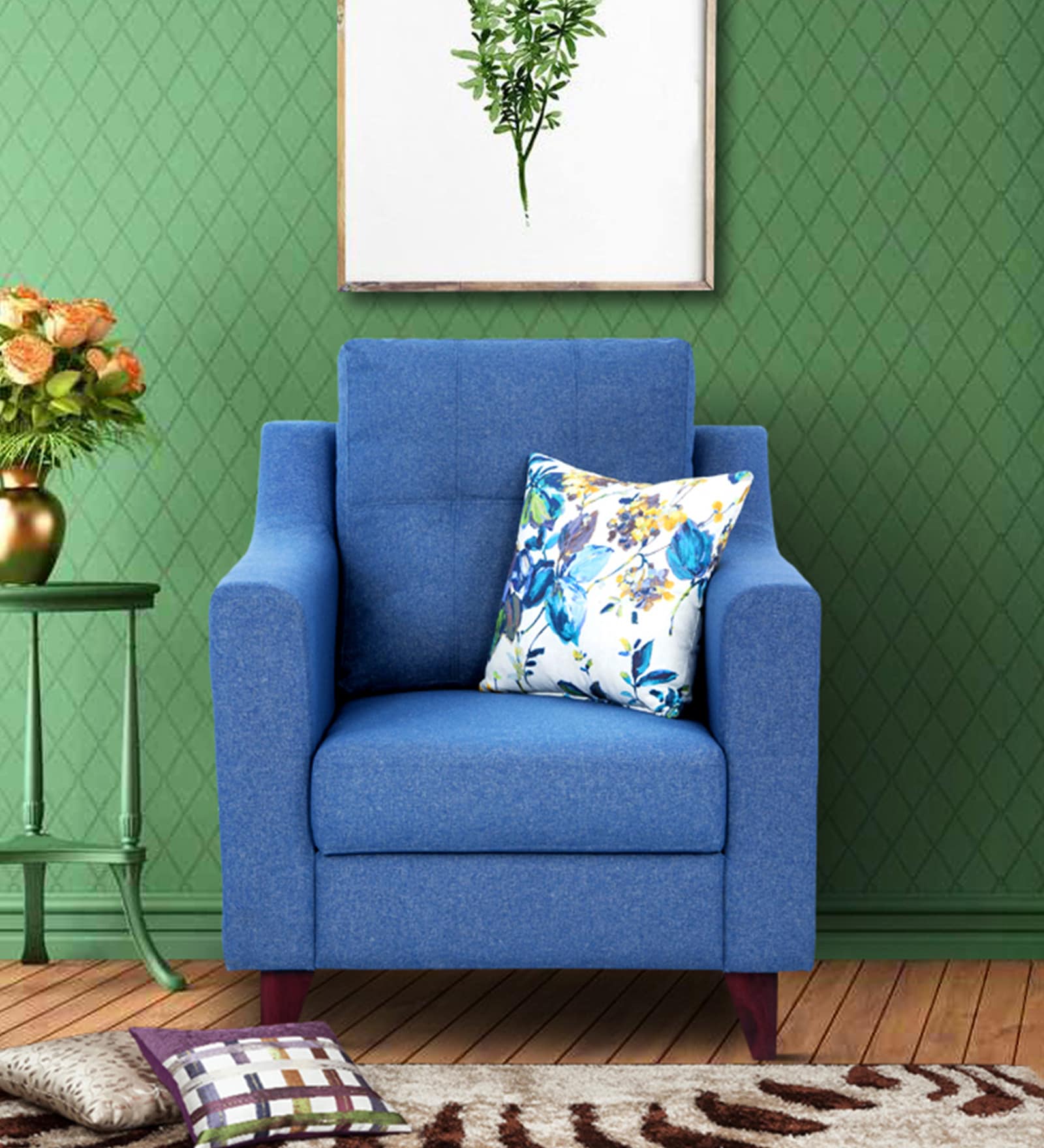Buy Preston One Seater Sofa in Blue Colour by Urban Living Online - 1 ...