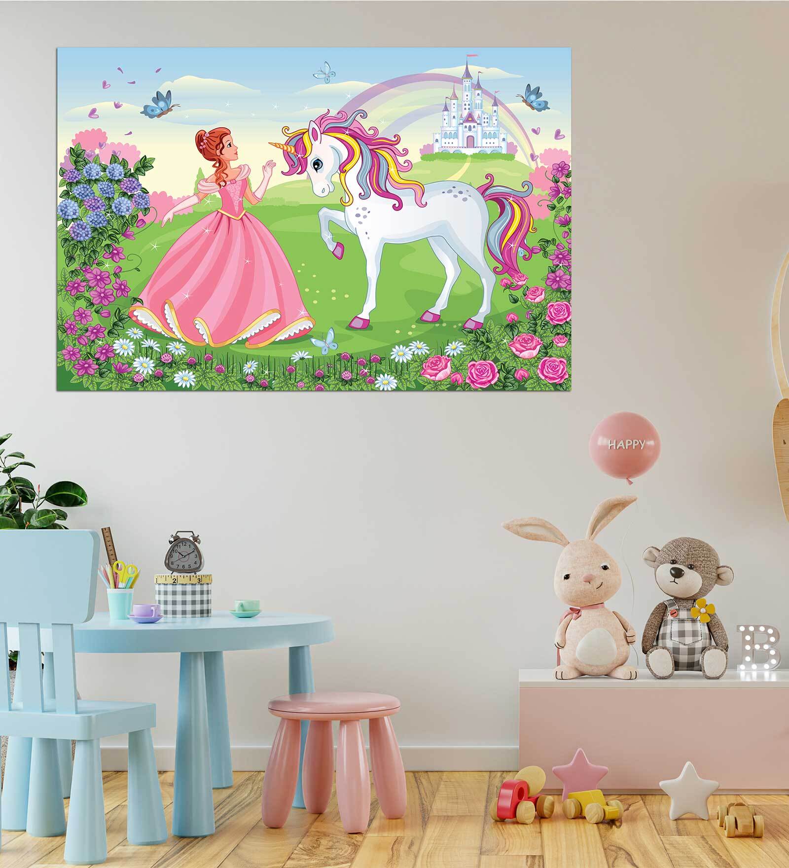 Buy Princess with Unicorn Self Adhesive Wall Poster for Home Decor ...