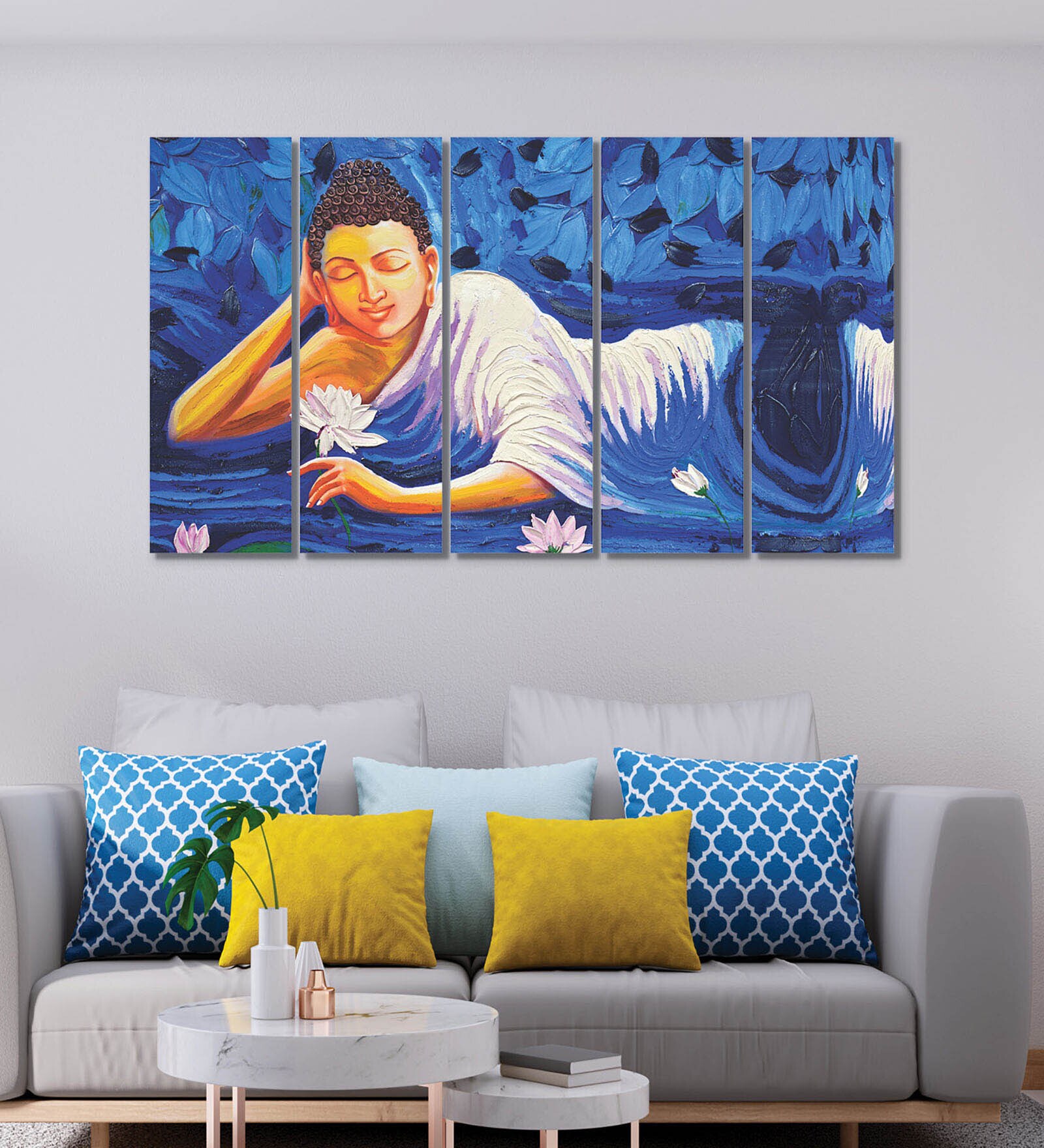 Buy Creations Multicolour Canvas Framed Spiritual Art Panel Set of 5 at ...