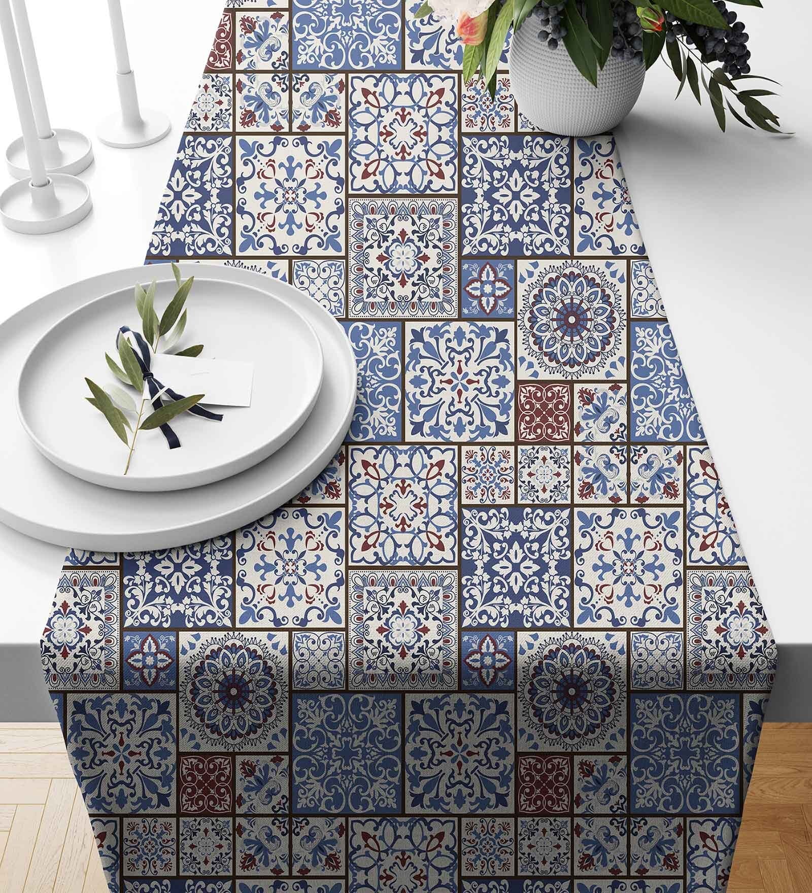 Buy Blue Poly Cotton (13 x 72) Traditional Printed Table Runner at 77% ...