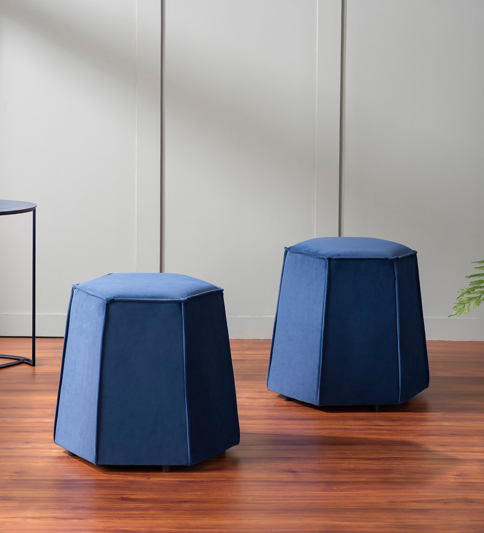 Buy Prism Velvet Pouffe In Blue Colour (Set Of 2) by NestRoots | Pepperfry