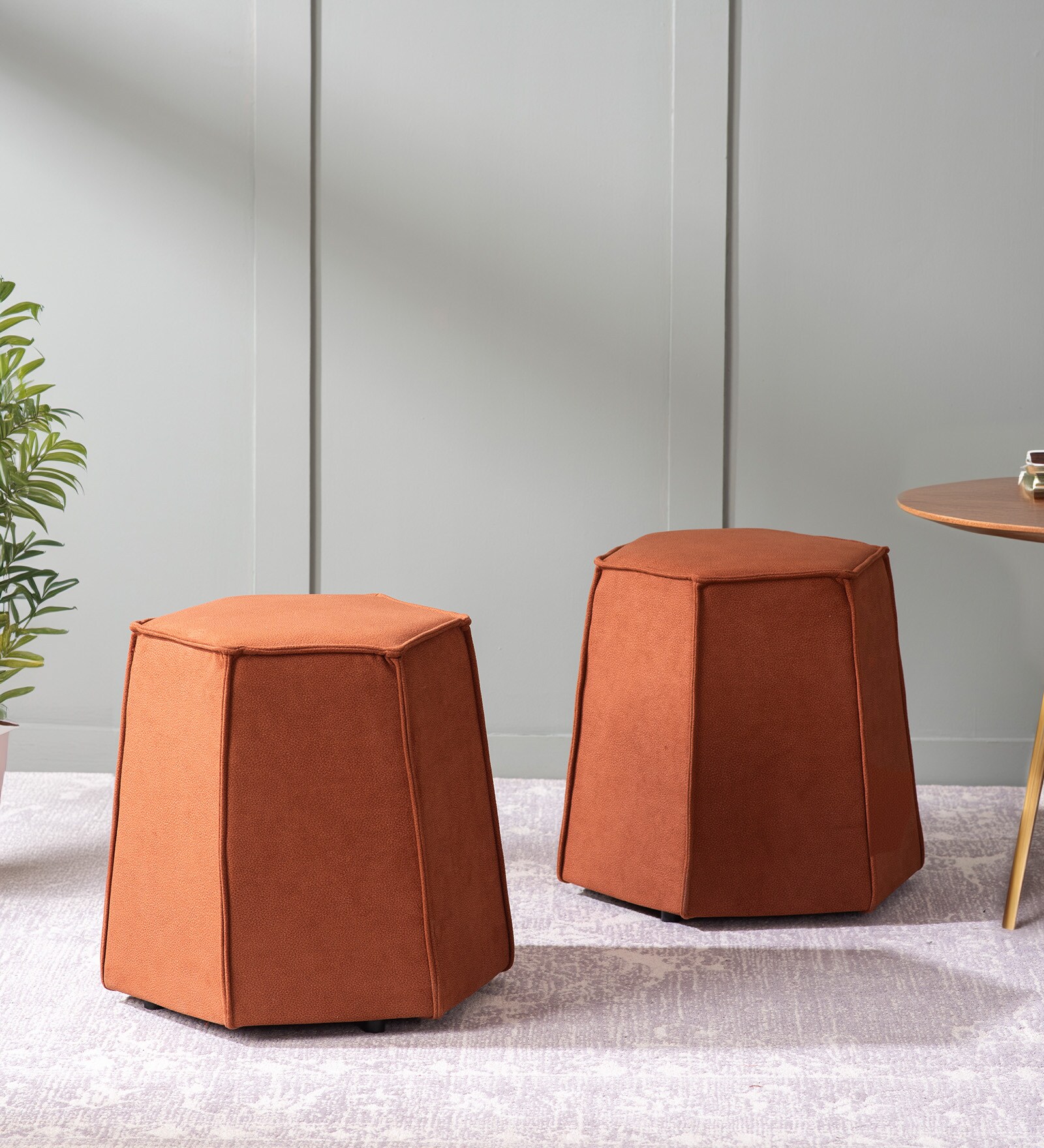 Buy Prism Velvet Pouffe In Maroon Colour (Set Of 2) at 100% OFF by ...