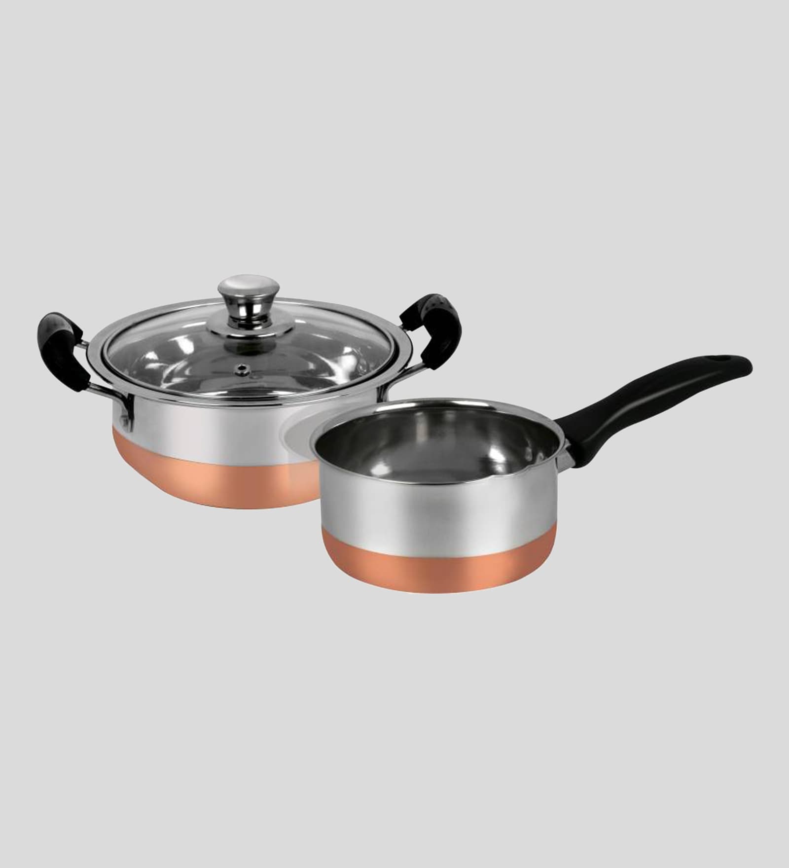 Buy Stainless Steel Copper Bottom Cookware-Set of 2 with 1 Glass lid By ...