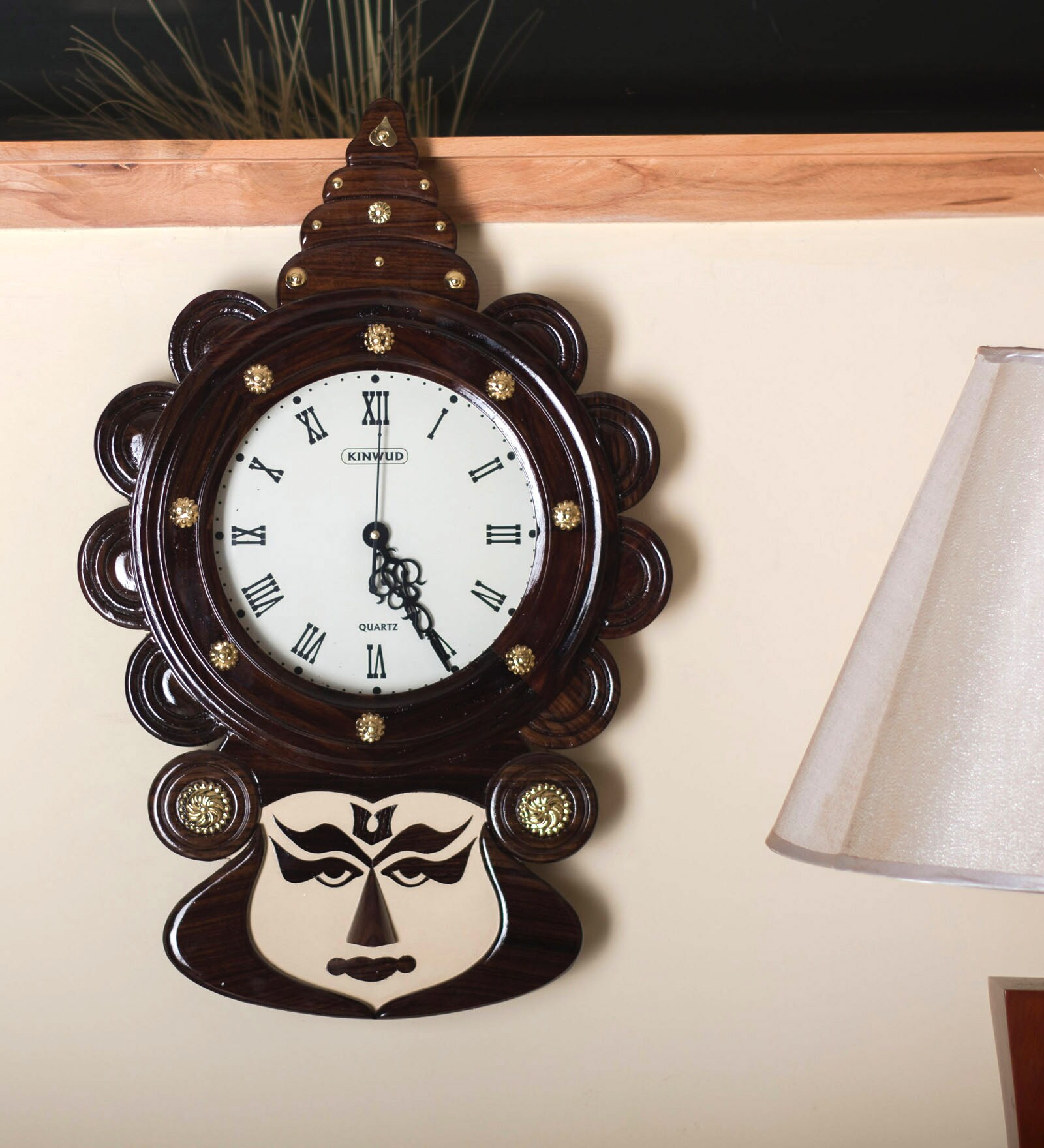 Buy Brown Wooden 2.3 x 14 x 22 Inch Kathakali Head Clock by PRM Online ...