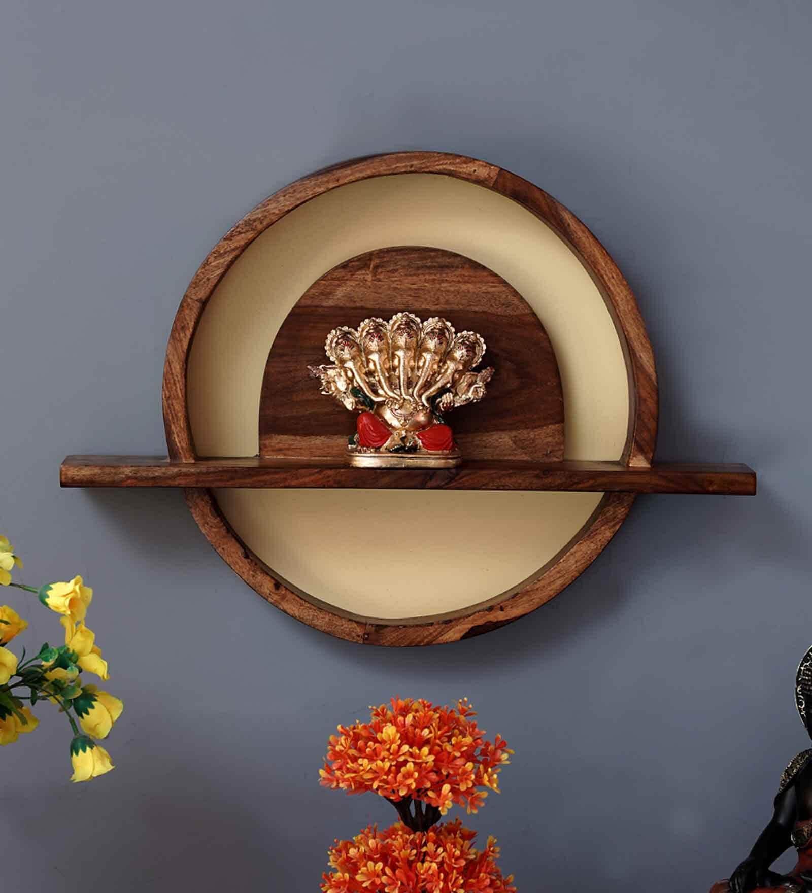 Buy Provincial Teak Sheesham Wood Pooja Shelf With Panchmukhi Ganesh ...