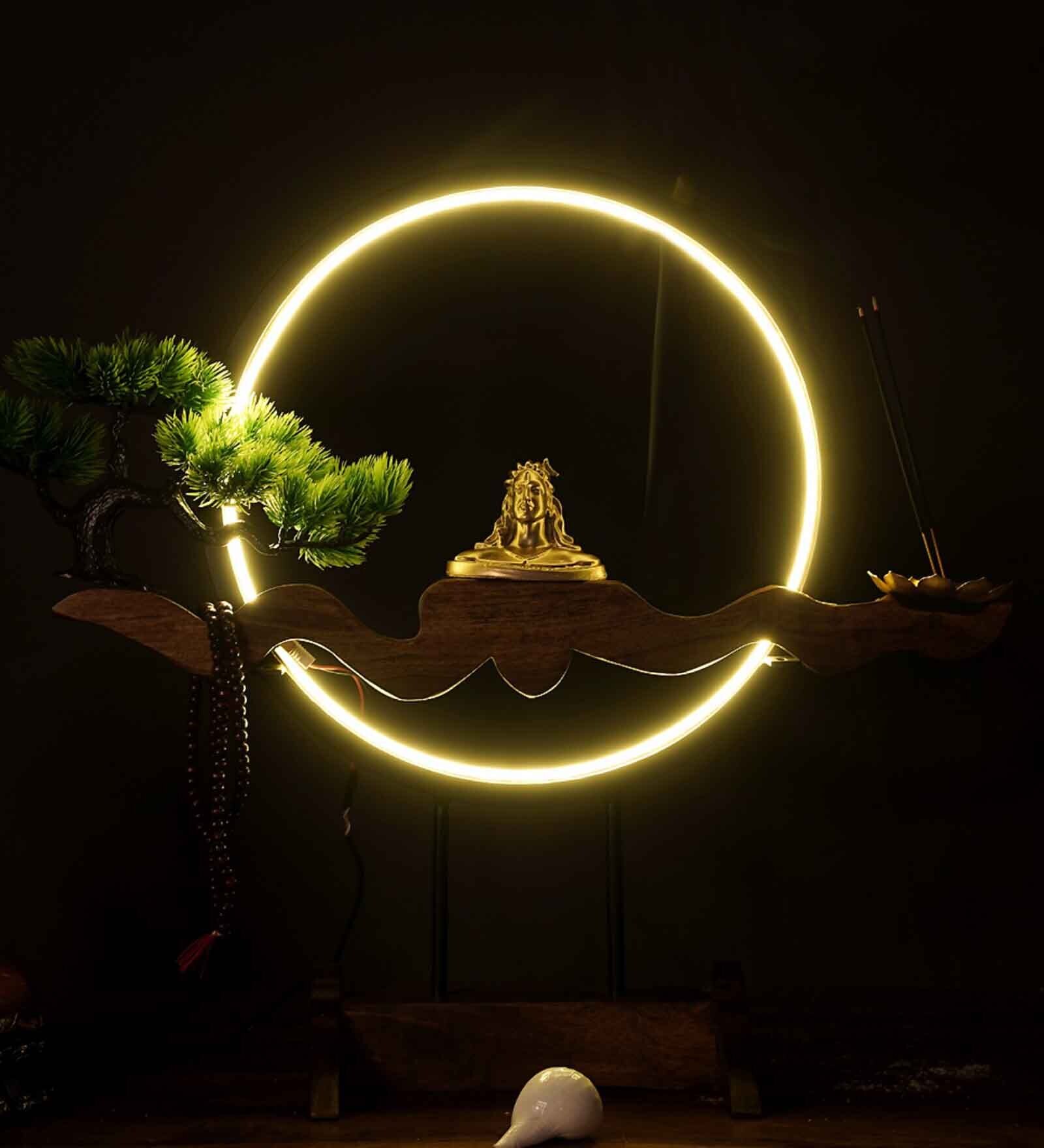 Buy Provincial Teak Wood & Metal LED Pooja Shelf With Adiyogi Idol ...