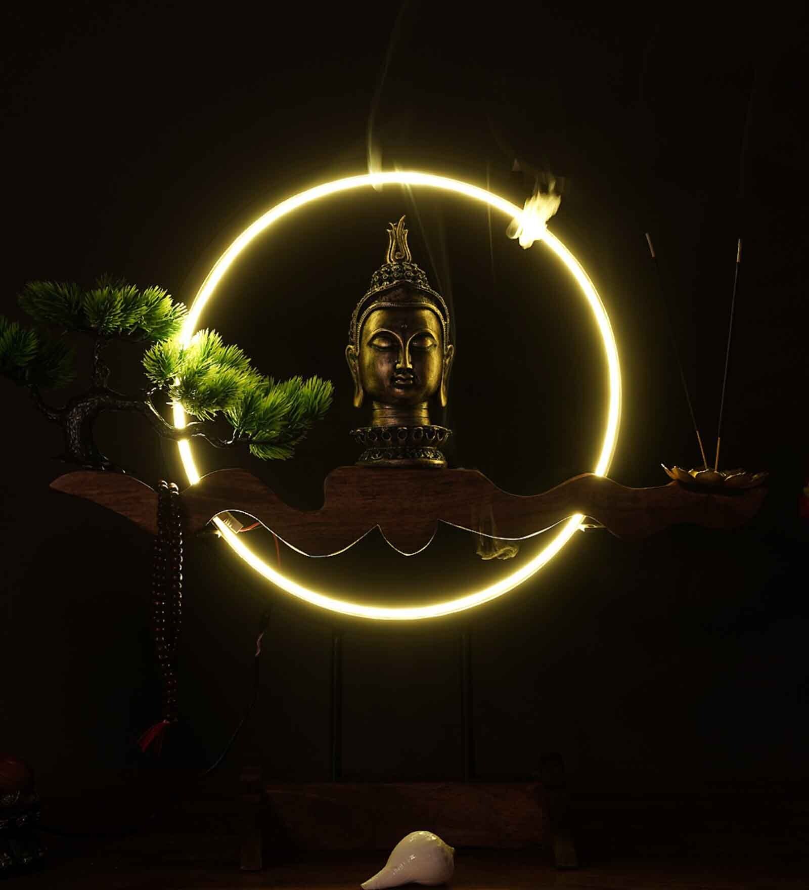 Buy Provincial Teak Wood Metal LED Pooja Shelf With Buddha Idol at 24% ...