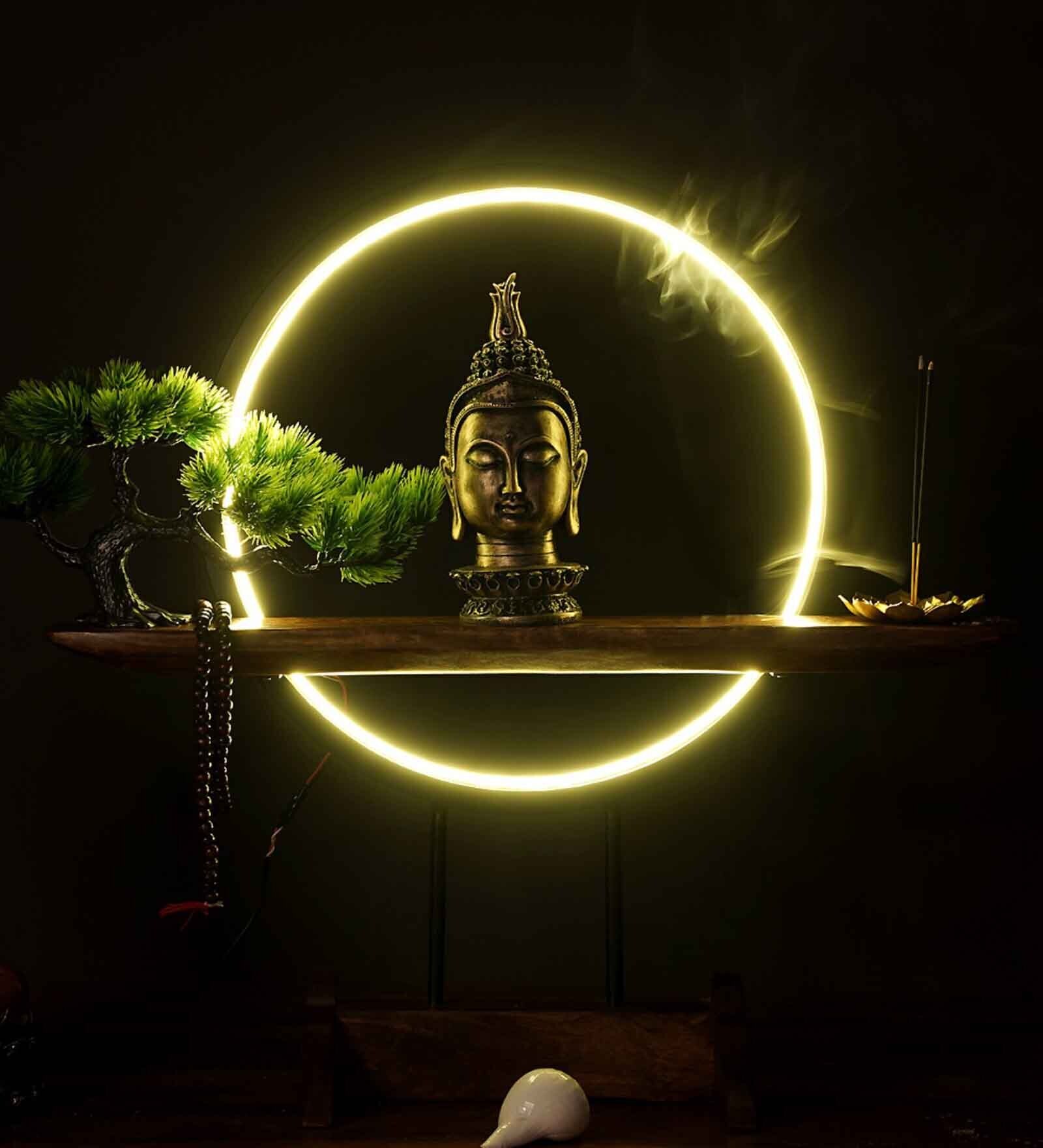 Buy Provincial Teak Wood Metal LED Pooja Shelf With Buddha Idol at 31% ...