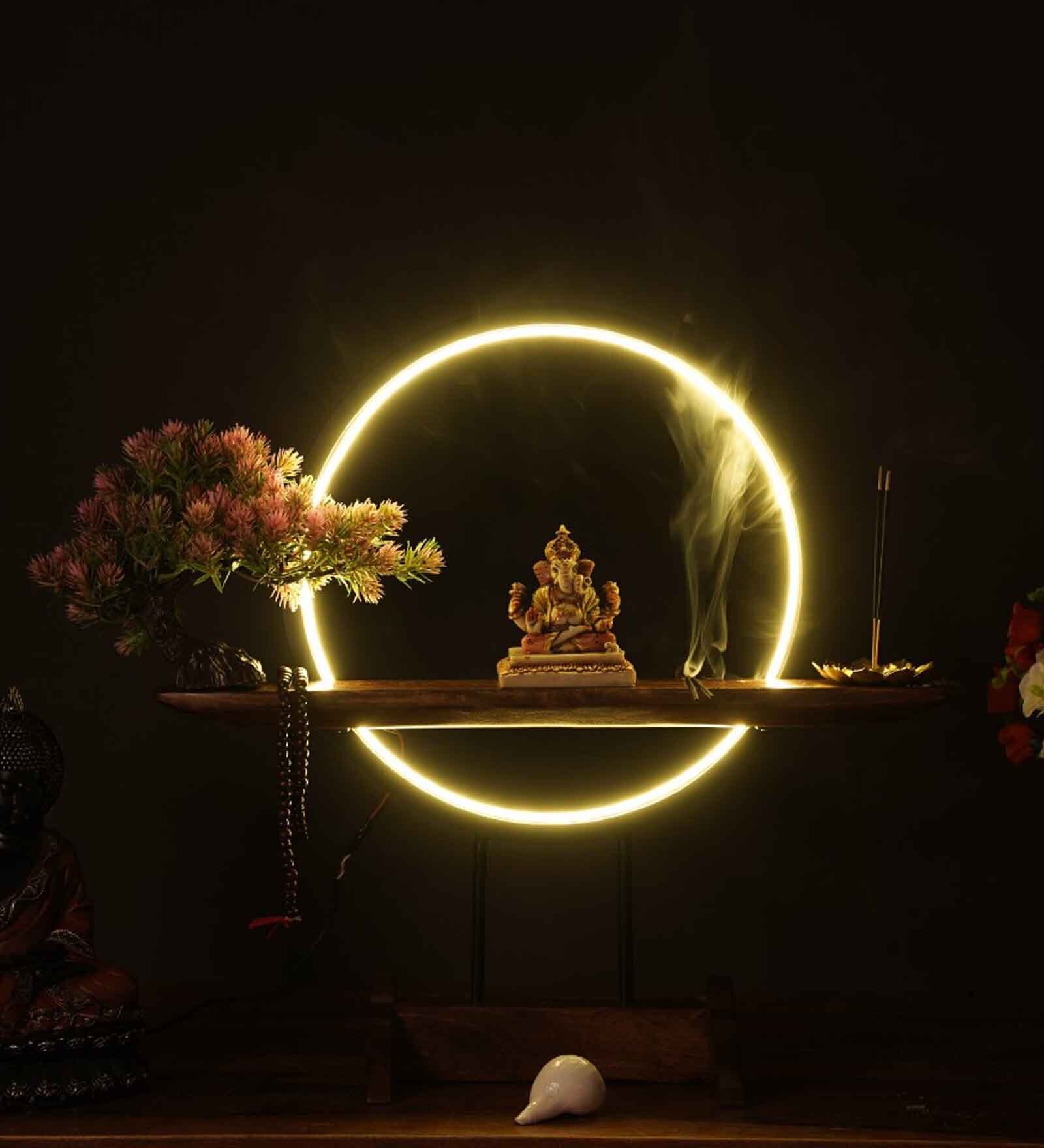 Buy Provincial Teak Wood Metal LED Pooja Shelf With Ganesh Idol at 21% ...