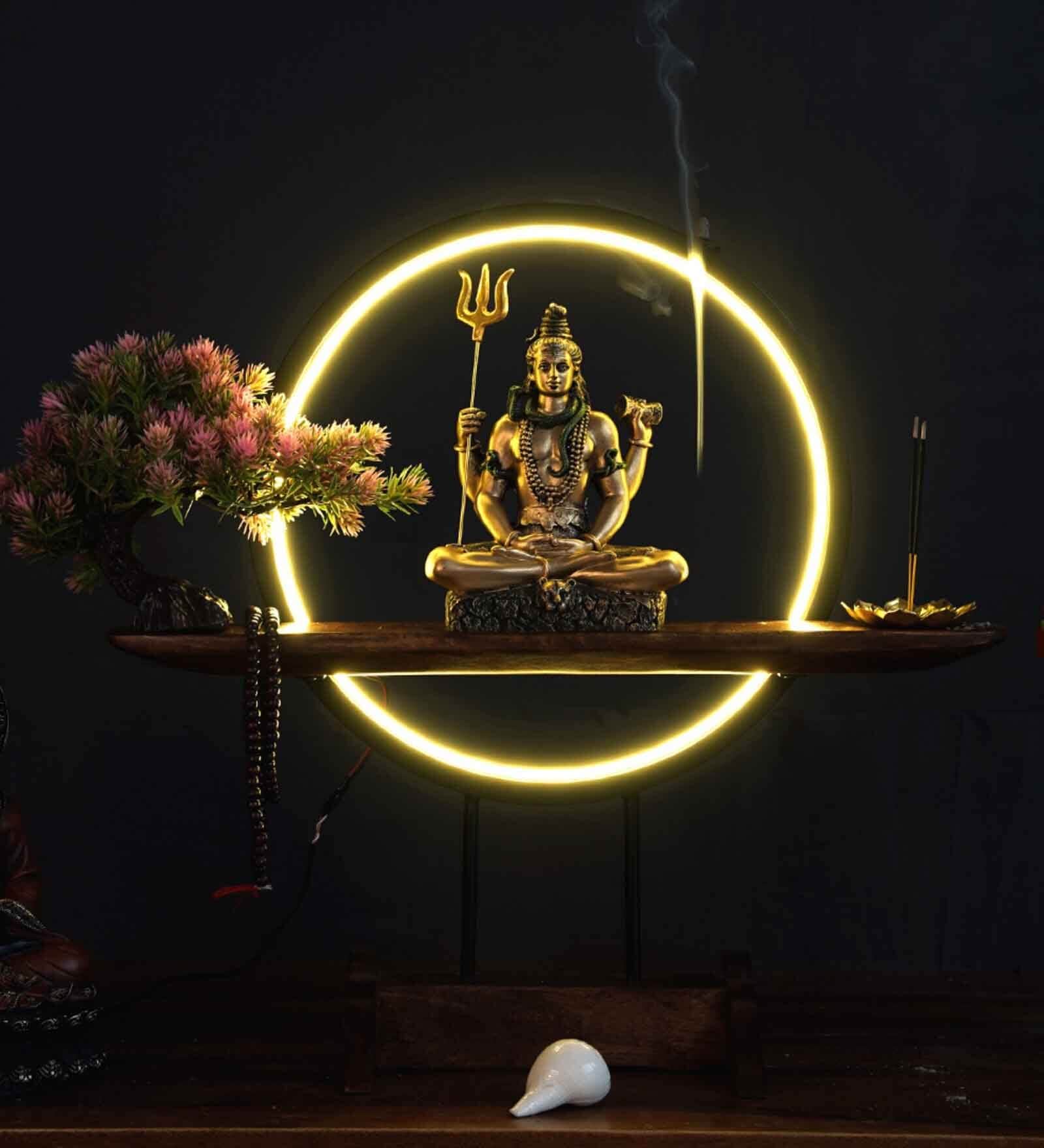 Buy Provincial Teak Wood Metal LED Pooja Shelf With Mahadev Idol at 24% ...