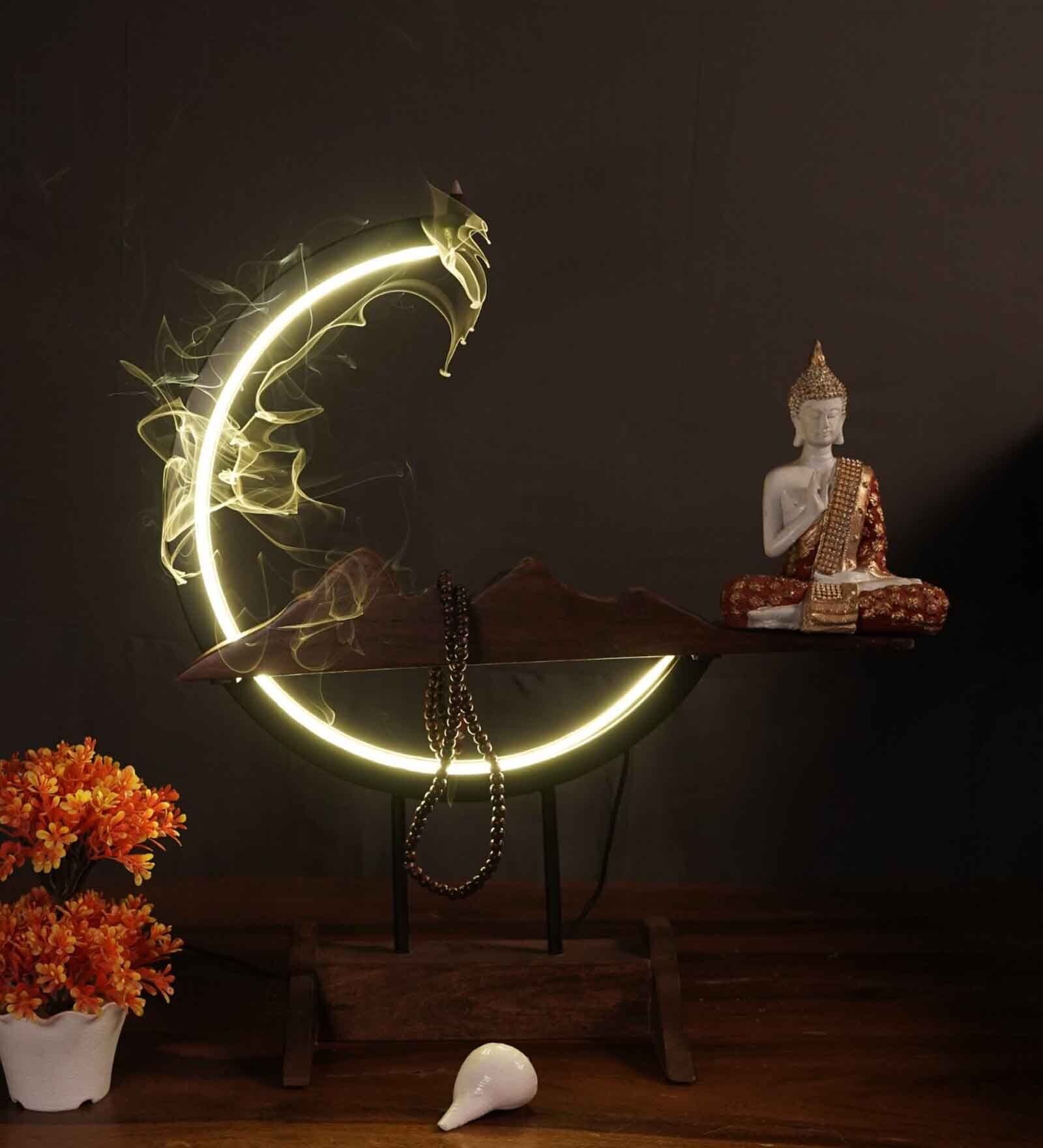 Buy Provincial Teak Wood Metal LED Pooja Shelf With Buddha Idol at 15% ...