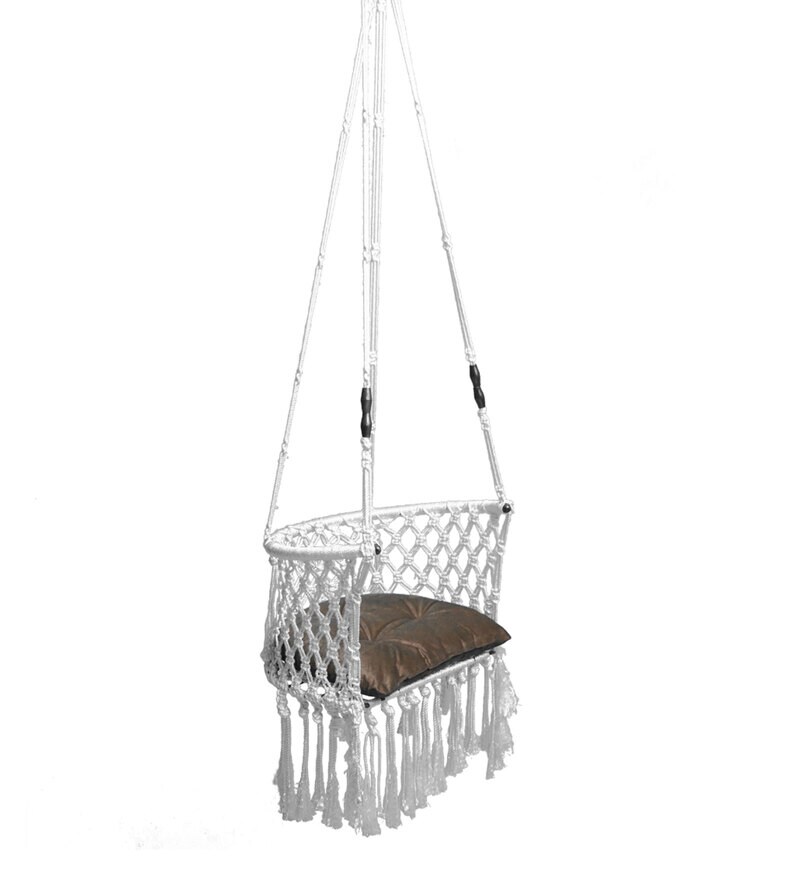 Buy Premium C shape Fabric Swing in White & Brown Colour by Swingzy ...