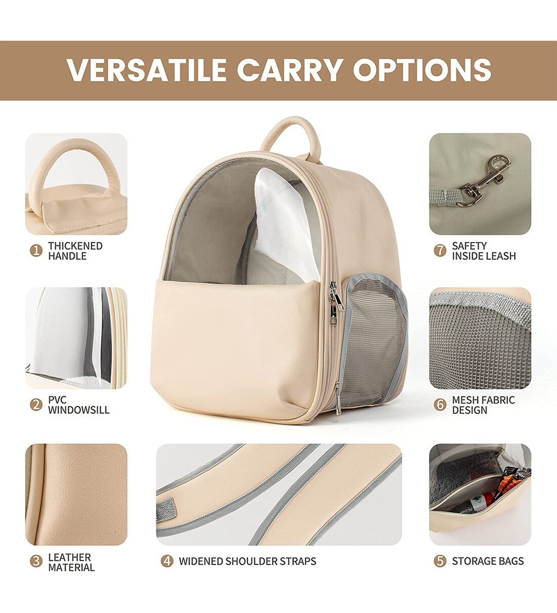 Buy PU Leather Carrier Backpack By Emily Pets Online - Crates and ...