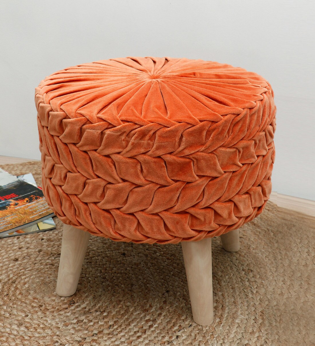 Buy Puffy Fabric Seating Stool in Rust Colour at 100% OFF by Sheen ...