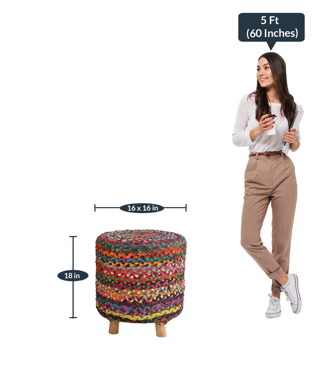 Buy Puffy Fabric Seating Stool in Pink Multi Colour Online ...