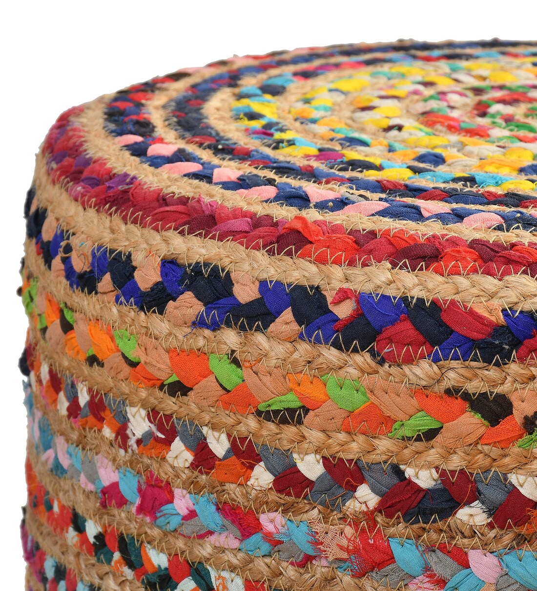 Buy Puffy Jute Fabric Seating Stool in Pink Multi Colour Online ...