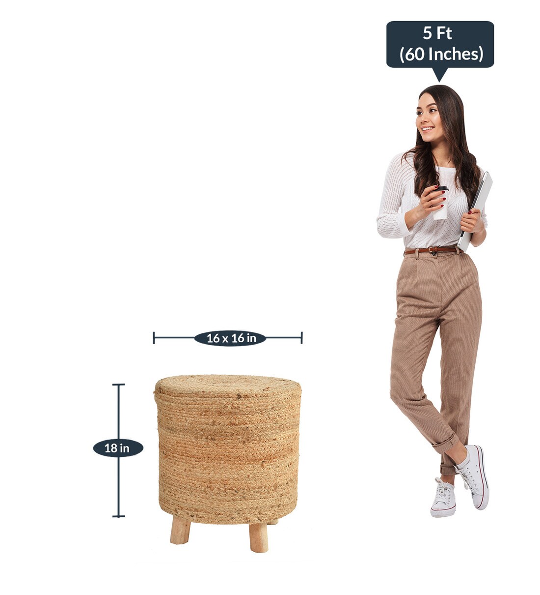 Buy Puffy Fabric Seating Stool in Natural Colour by Sheen decor Online ...