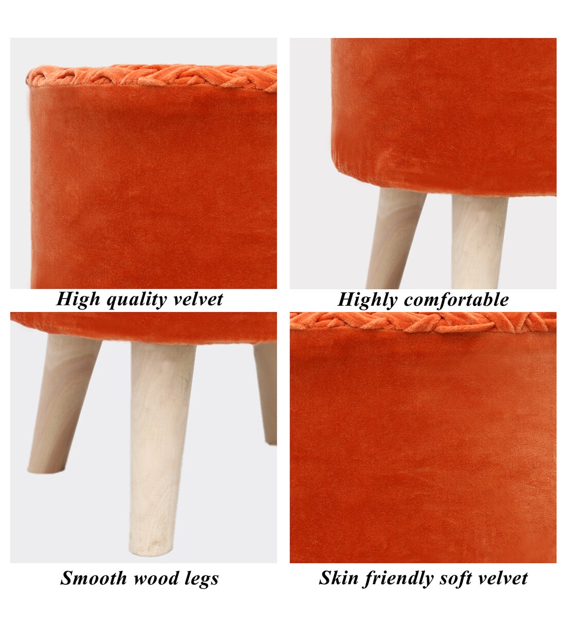 Buy Puffy Fabric Seating Stool in Solid Rust Colour Online ...