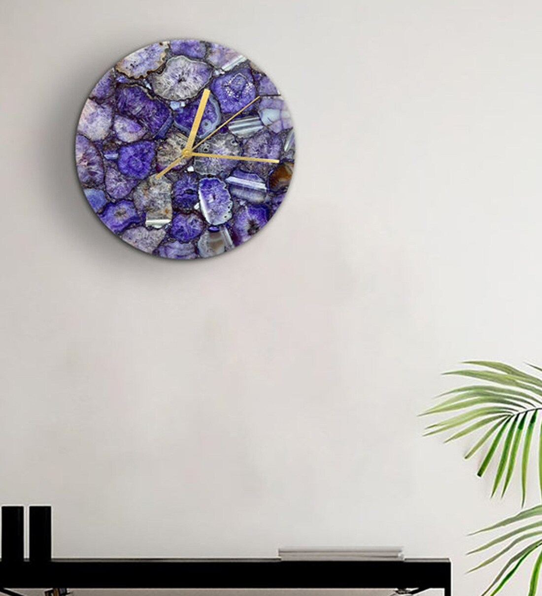 Buy Purple Agate Gemstone Round Clock with Leafing - at 41% OFF by ...