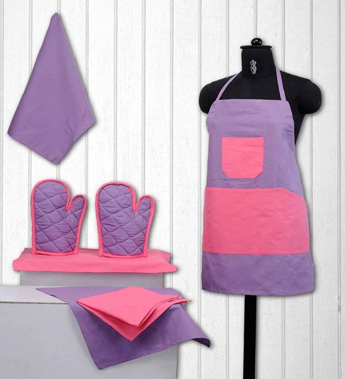 Buy Purple and Pink Cotton Kitchen Linen Set (8 Pieces) by Swayam at 56 ...