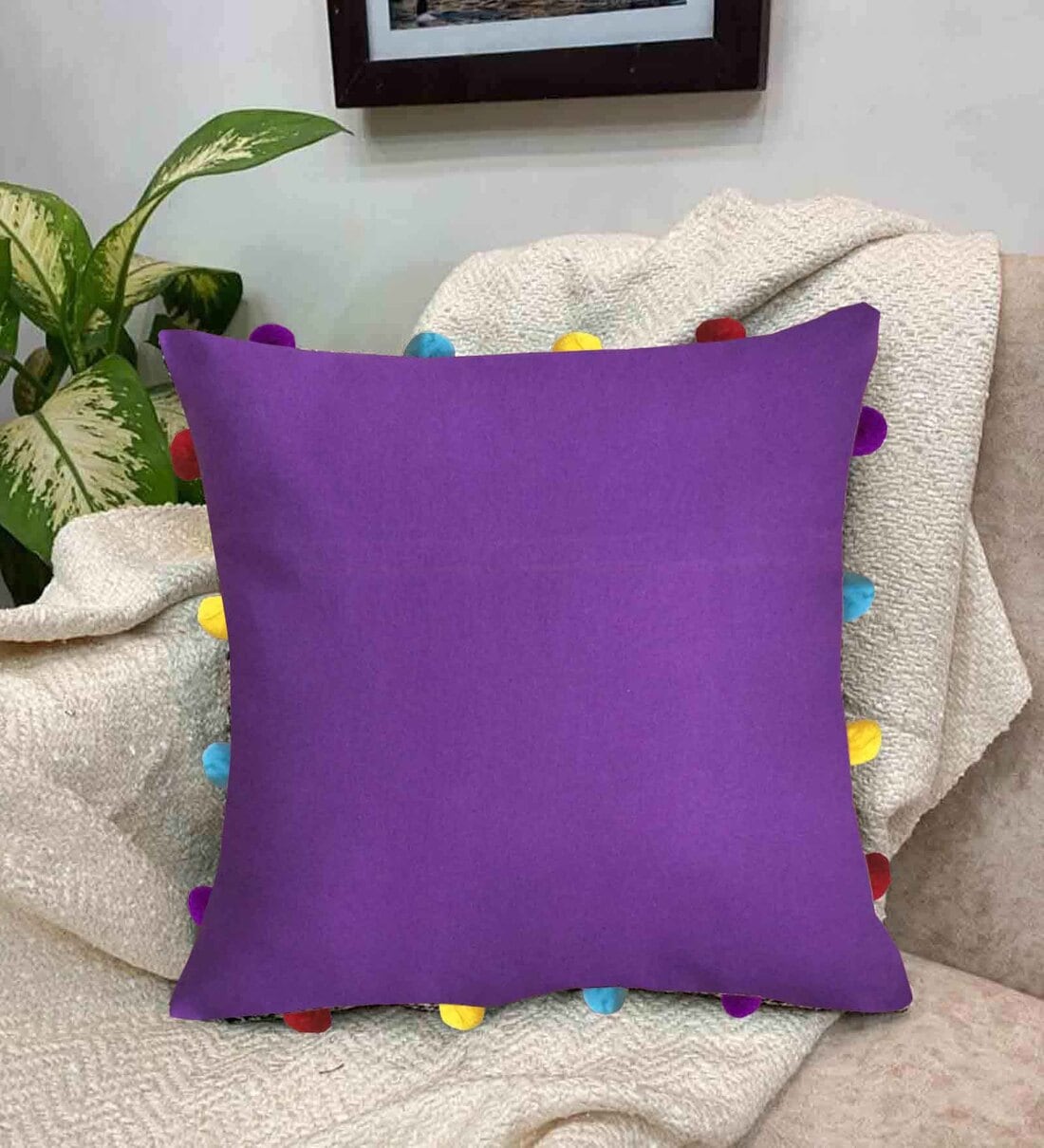 Buy Purple Cotton Solid Pom Pom 14x14 inches Cushion Covers (1 Pc) at 100% OFF by Lushomes ...