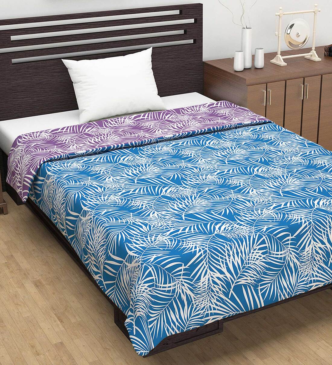 Buy Purple Floral Polyester 120 GSM Single Bed Reversible Dohar at 74% ...