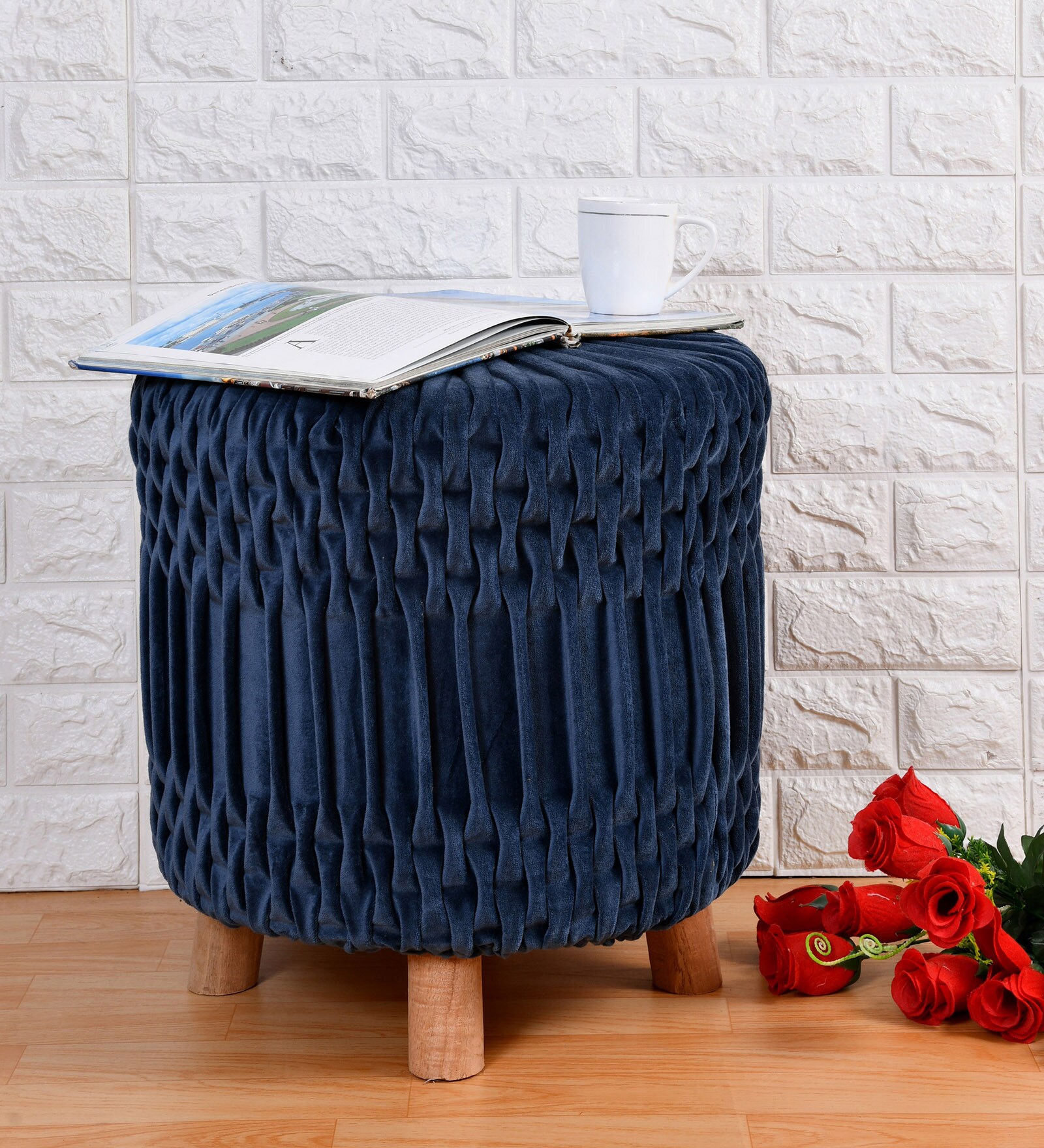 Buy Puffy Fabric Seating Stool in Blue Colour by Sheen decor Online ...