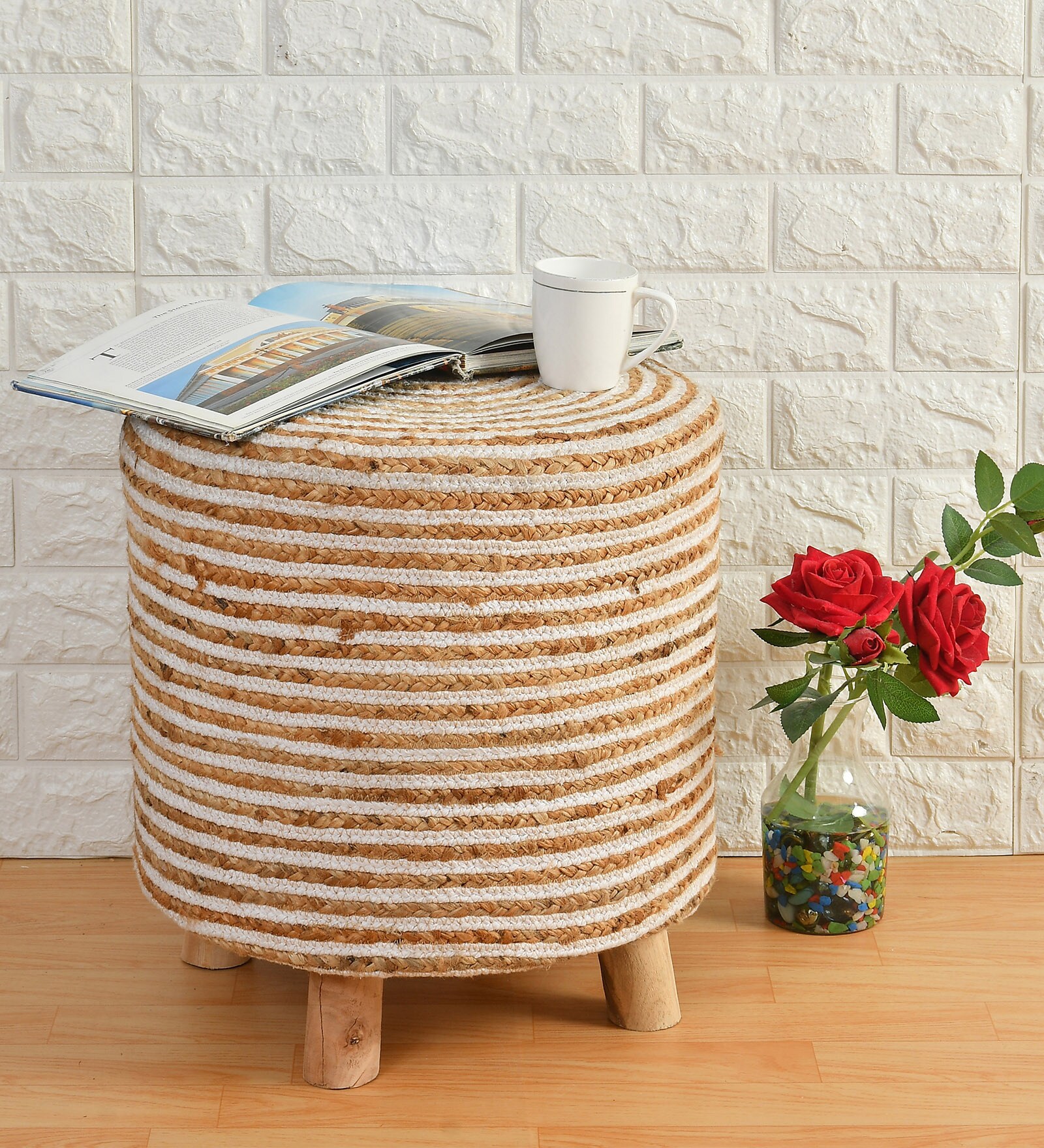 Buy Puffy Fabric Seating Stool in White Colour at 100% OFF by Sheen ...