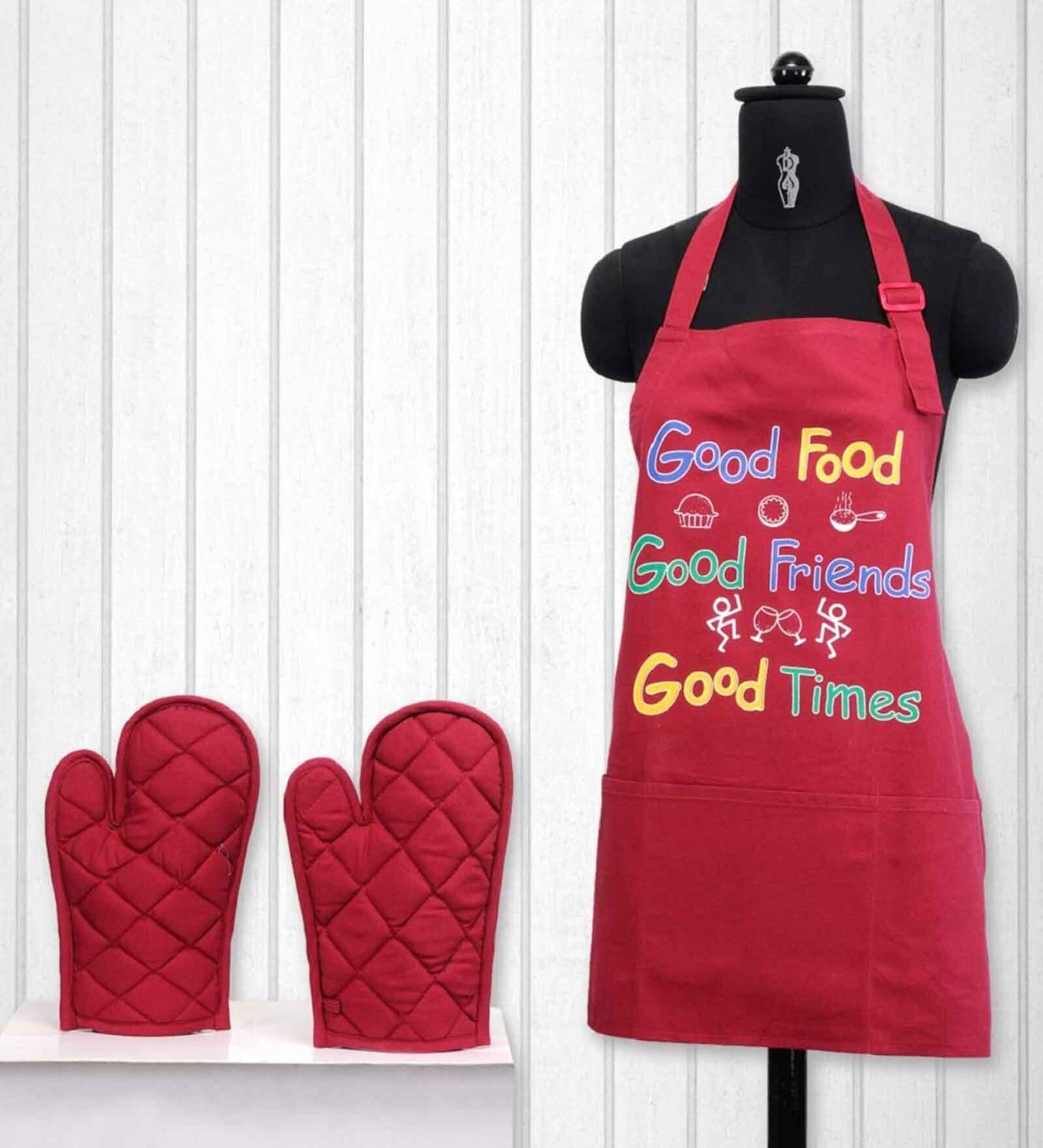 Buy Buy 1 Maroon Cotton Apron and Get Mitten (Gloves) Set Free By ...