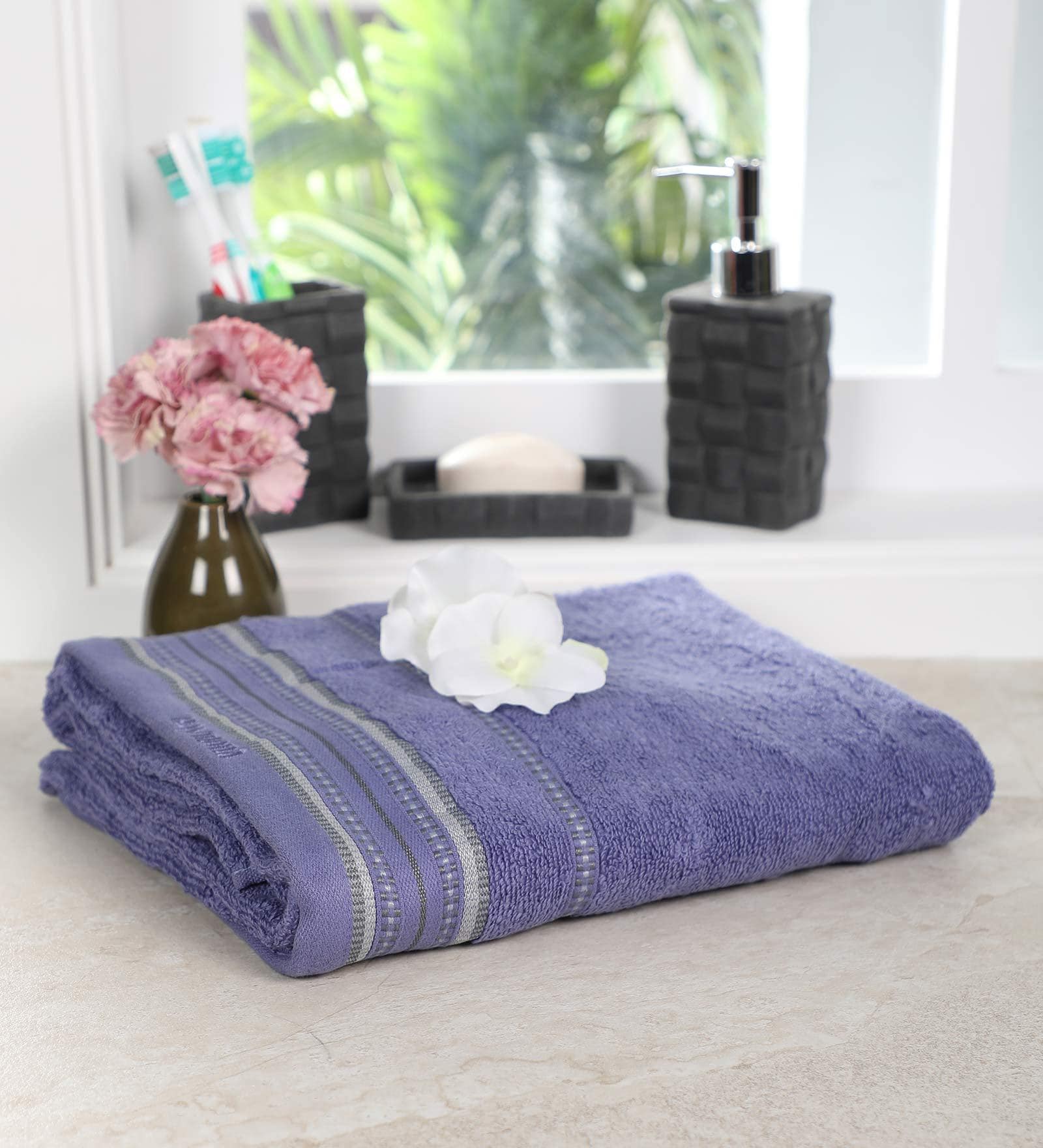 Buy Purple Patterned 370 GSM Cotton Bath Towel by Raymond Home at 100% ...