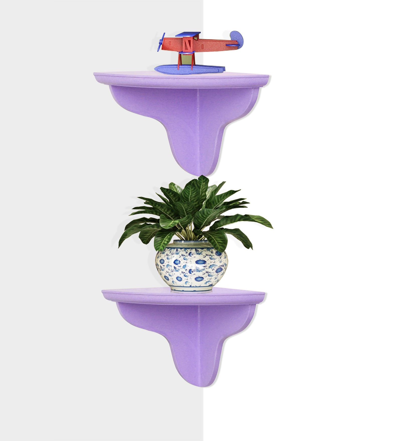 Buy Set of 2 Engineered Wood Corner Wall Shelf in Purple Colour by Home ...