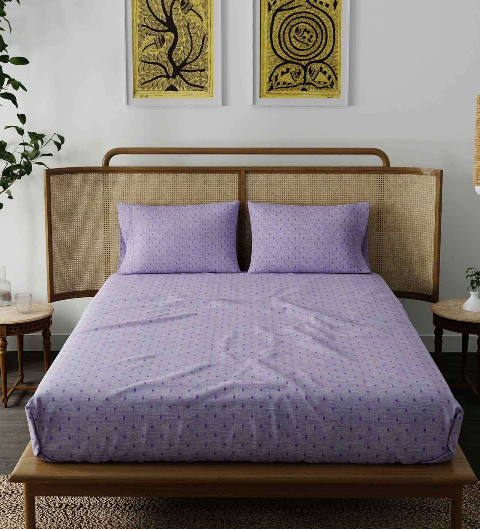 Buy Purple Geometric 140 Tc Cotton 1 Double Queen Size Bedsheet With 2