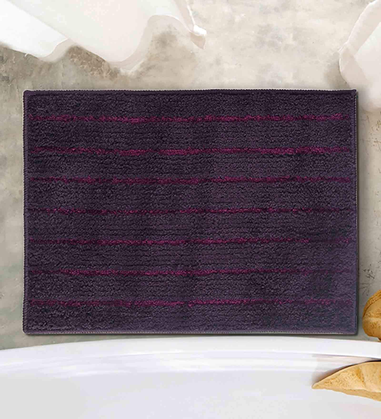 Buy Purple Geometric Microfibre 24x16 Inches AntiSkid Bath Mat by Saral ...