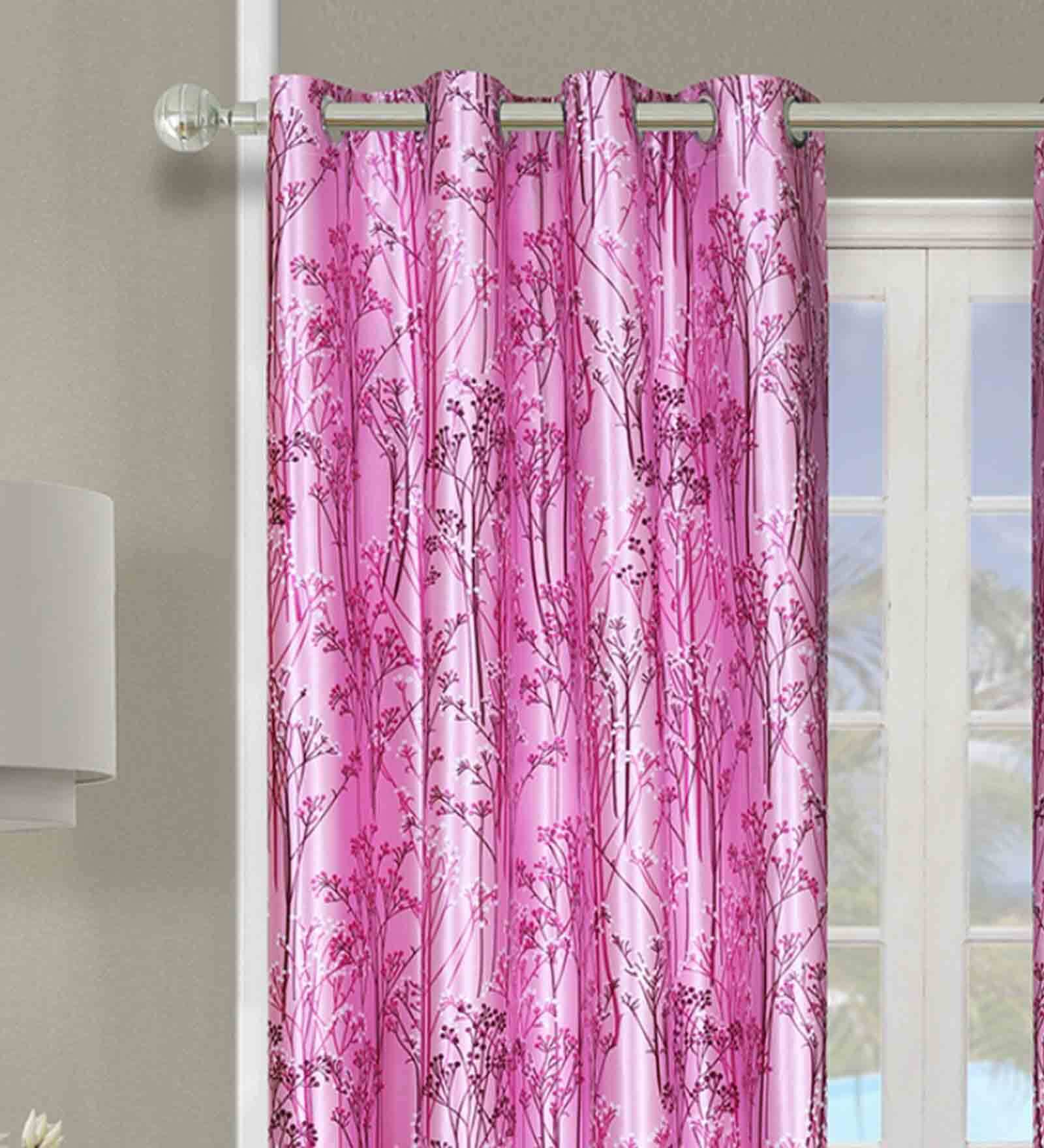 Buy Fuchsia Floral Polyester 5 Ft Blackout Eyelet Window Curtains (Set ...